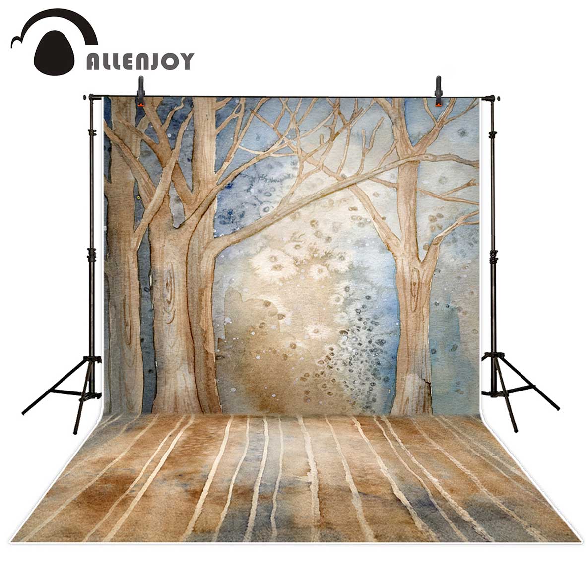 Allenjoy photography background Vintage trees winter snow oil painting ...