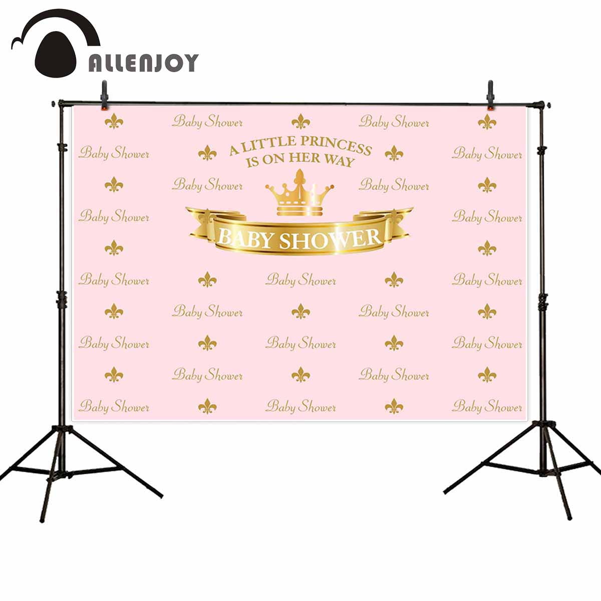 Allenjoy pink baby shower photography backdrop princess gold crown step ...