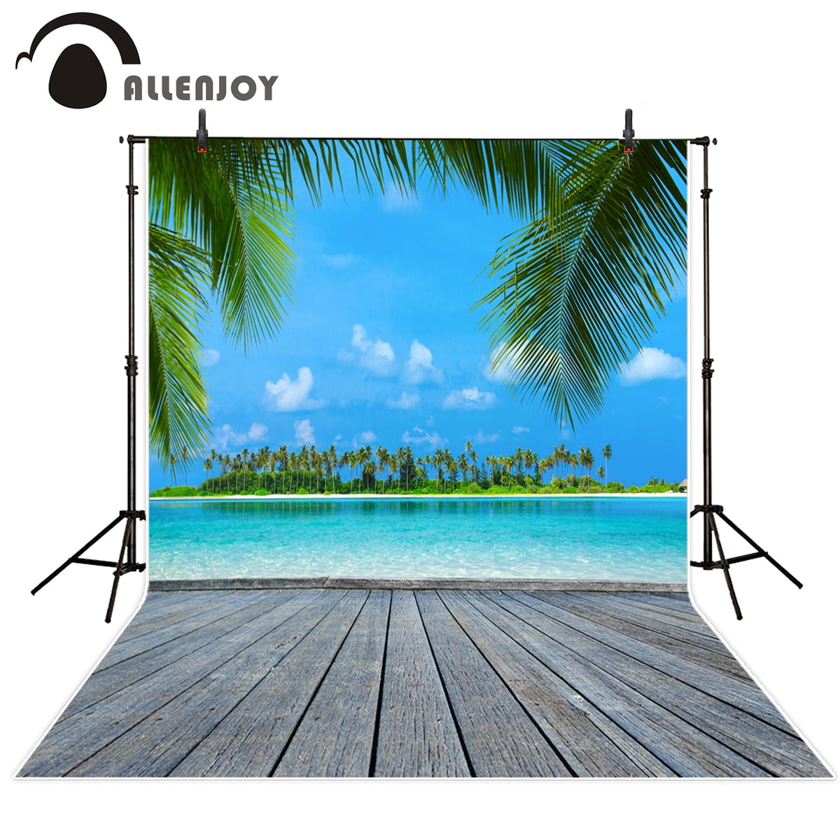 Allenjoy summer scenery photography backdrops blue sky wooden floor ...