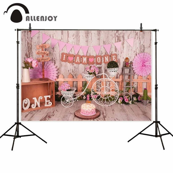 Allenjoy wooden floor birthday party supplies flags cake flowers girl ...
