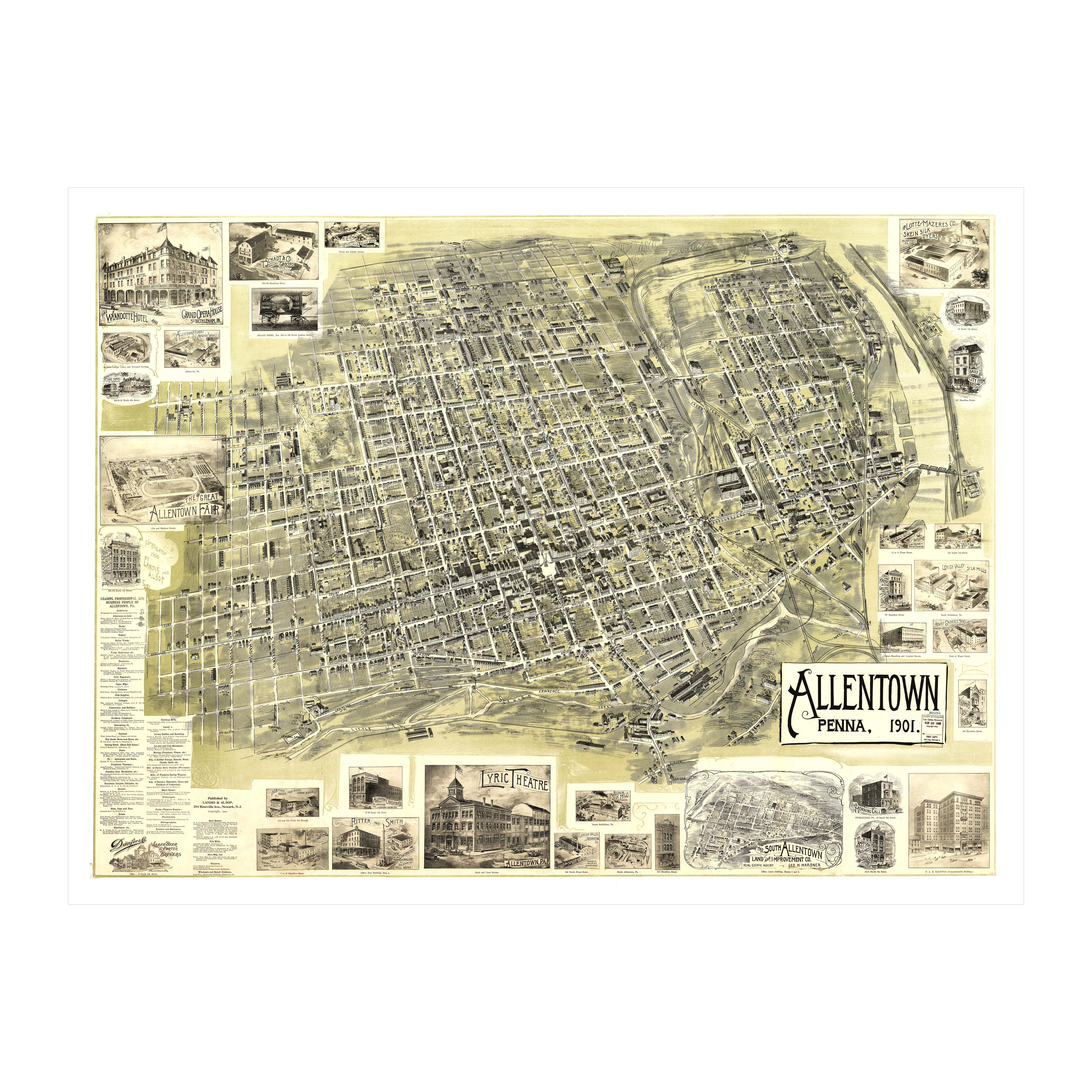 Allentown Art, 1901 Vintage Map of Allentown Pennsylvania, PA History ...