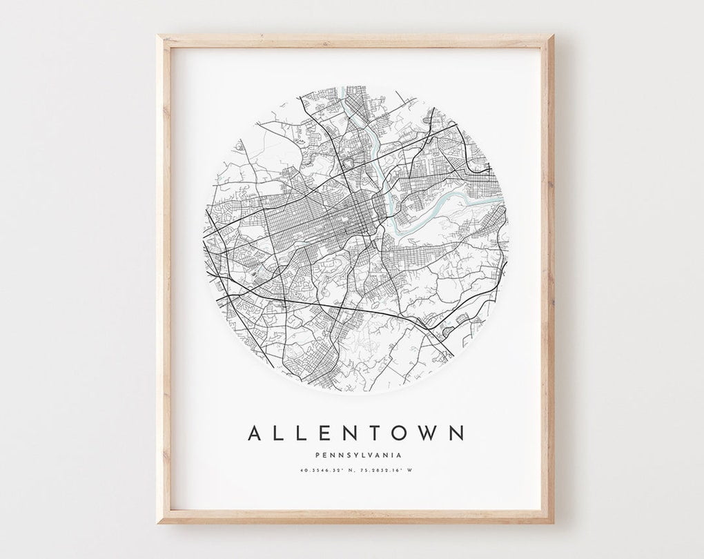 Allentown Map Print, Allentown Map Poster City Wall Art, Pa Road Map ...