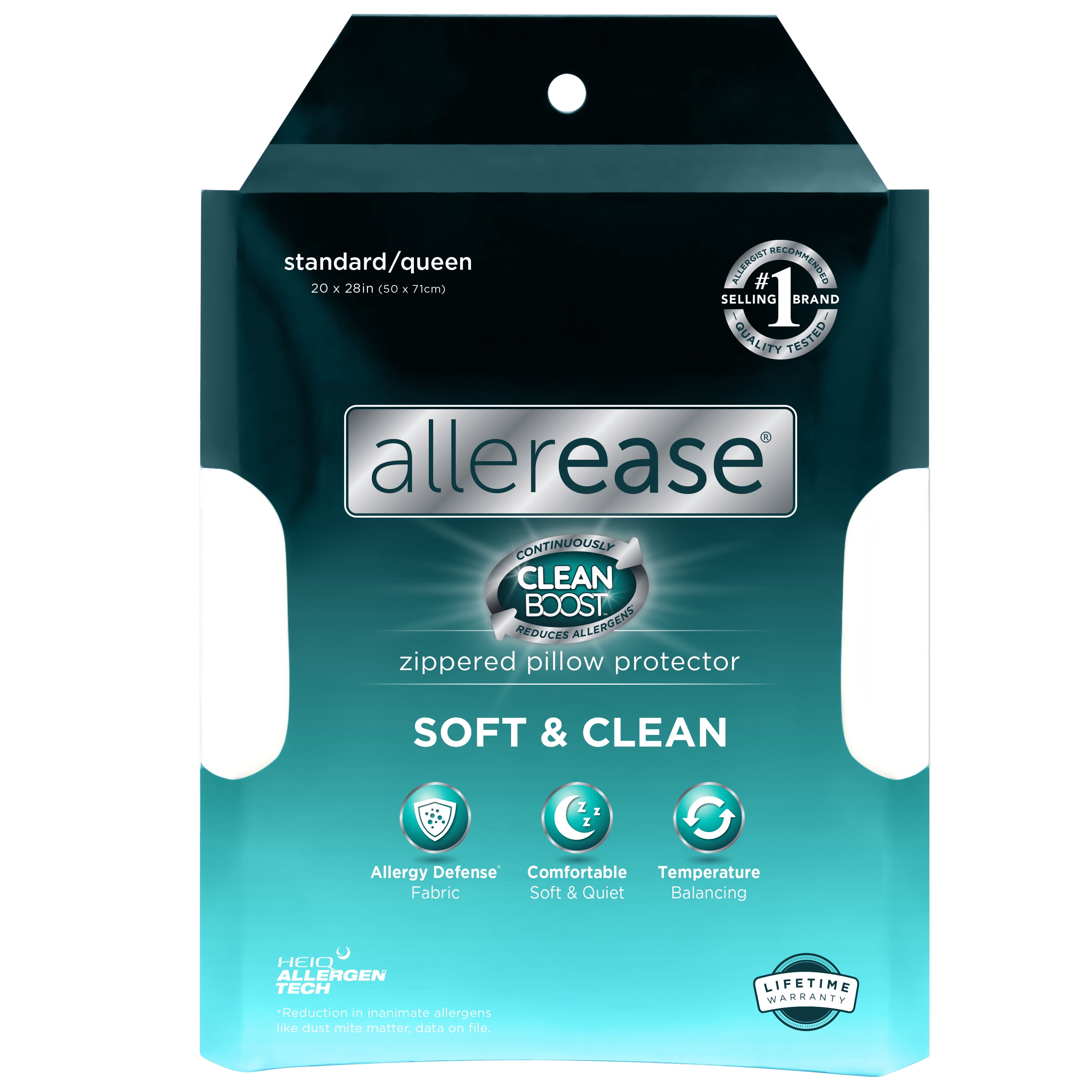 AllerEase Clean Boost Soft & Clean Pillow Protector Allergy Defense Temperature Balancing Fabric ...
