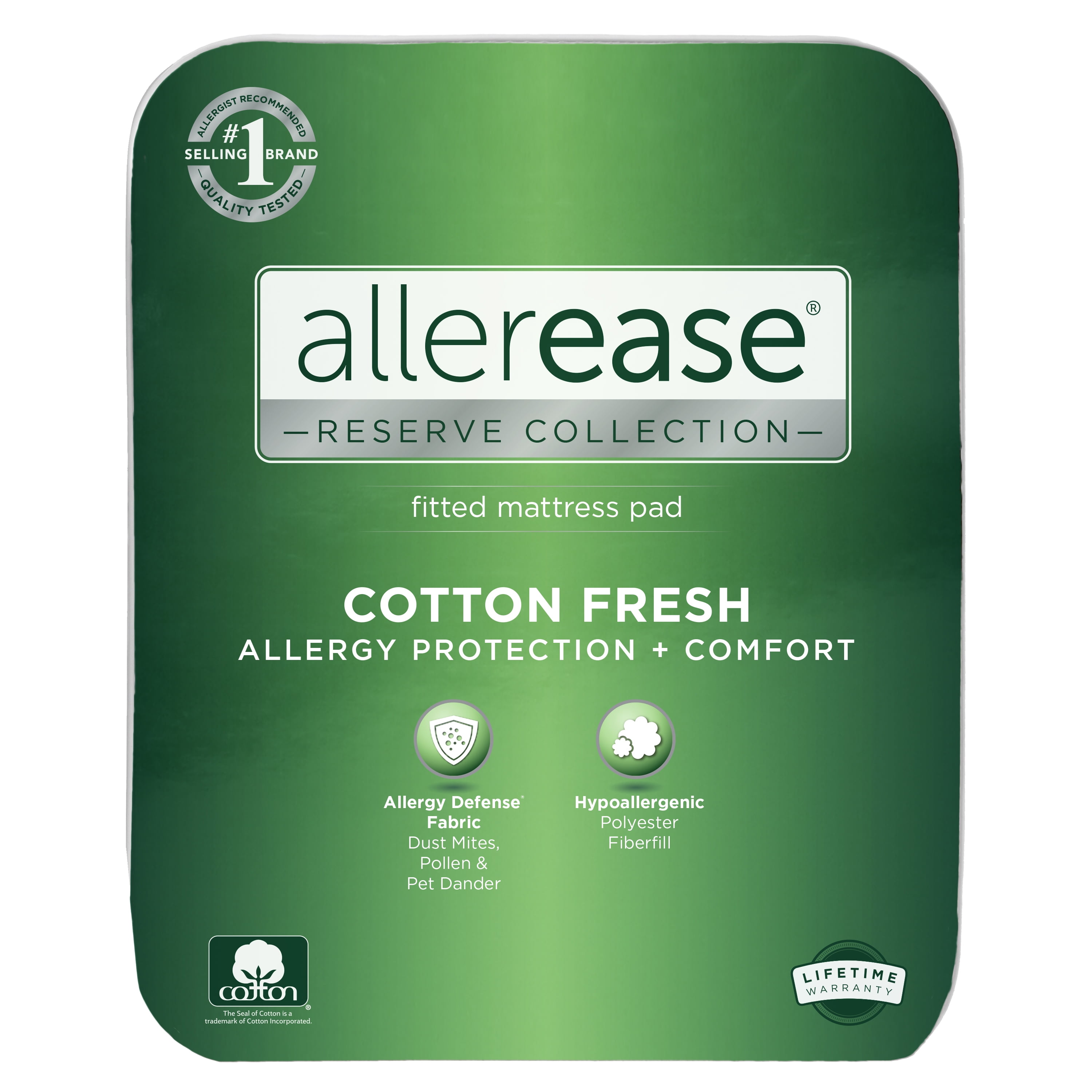 Aller-Ease Cotton Fresh Waterproof Mattress Cover, Queen, Antimicrobial, Allergy Defense, White ...