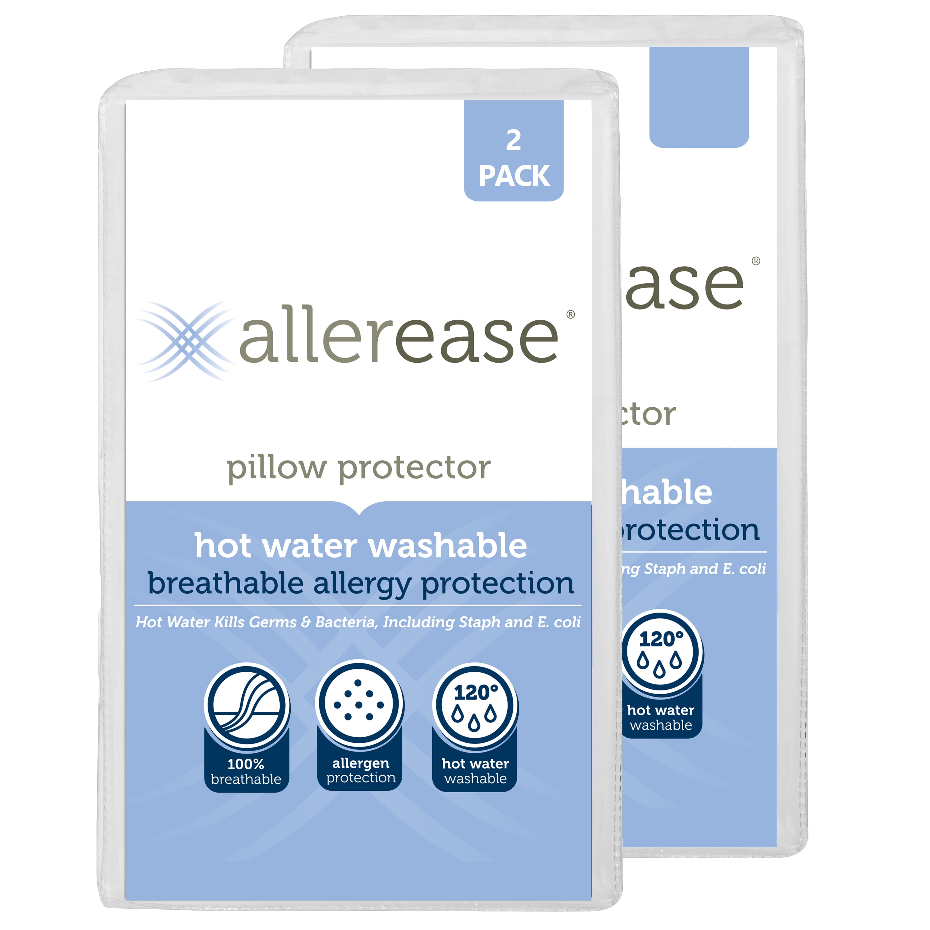 AllerEase Hot Water Washable Pillow Cover Protector, King- 2 Count, Zippered, Allergen - Walmart.com