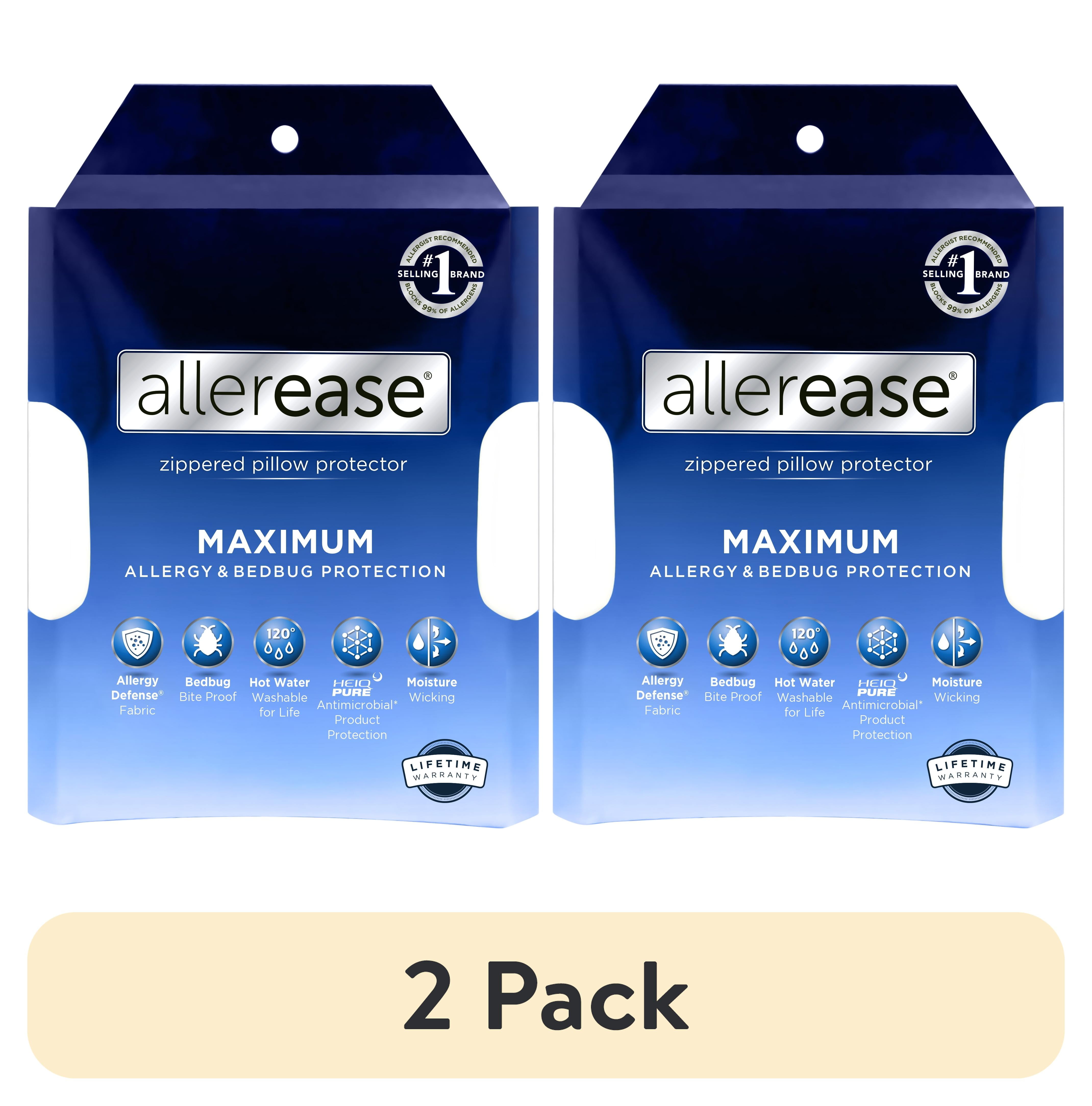 (2 pack) AllerEase Maximum Allergy and Bedbug Protection Zippered Machine Washable Pillow ...