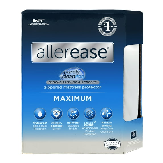 AllerEase Maximum Mattress Cover Protector Cal King- Zippered, Waterproof Allergen Barrier ...