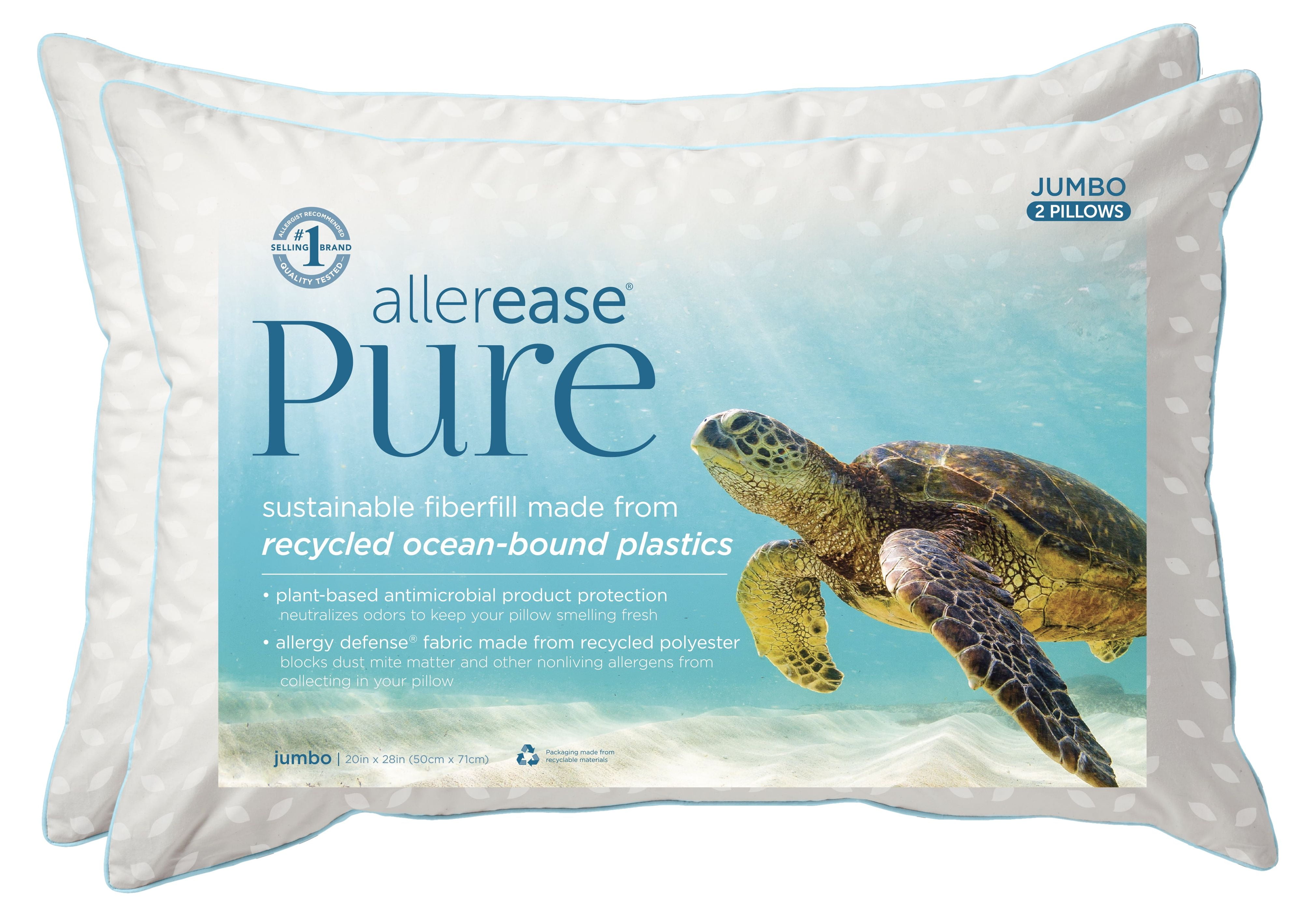 AllerEase Pure Bed Pillow, Jumbo, White- Allergy Defense Plant-Based Antimicrobial, 2-Pack ...