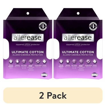 (2 pack) AllerEase Maximum Allergy and Bedbug Protection Zippered Machine Washable Pillow ...