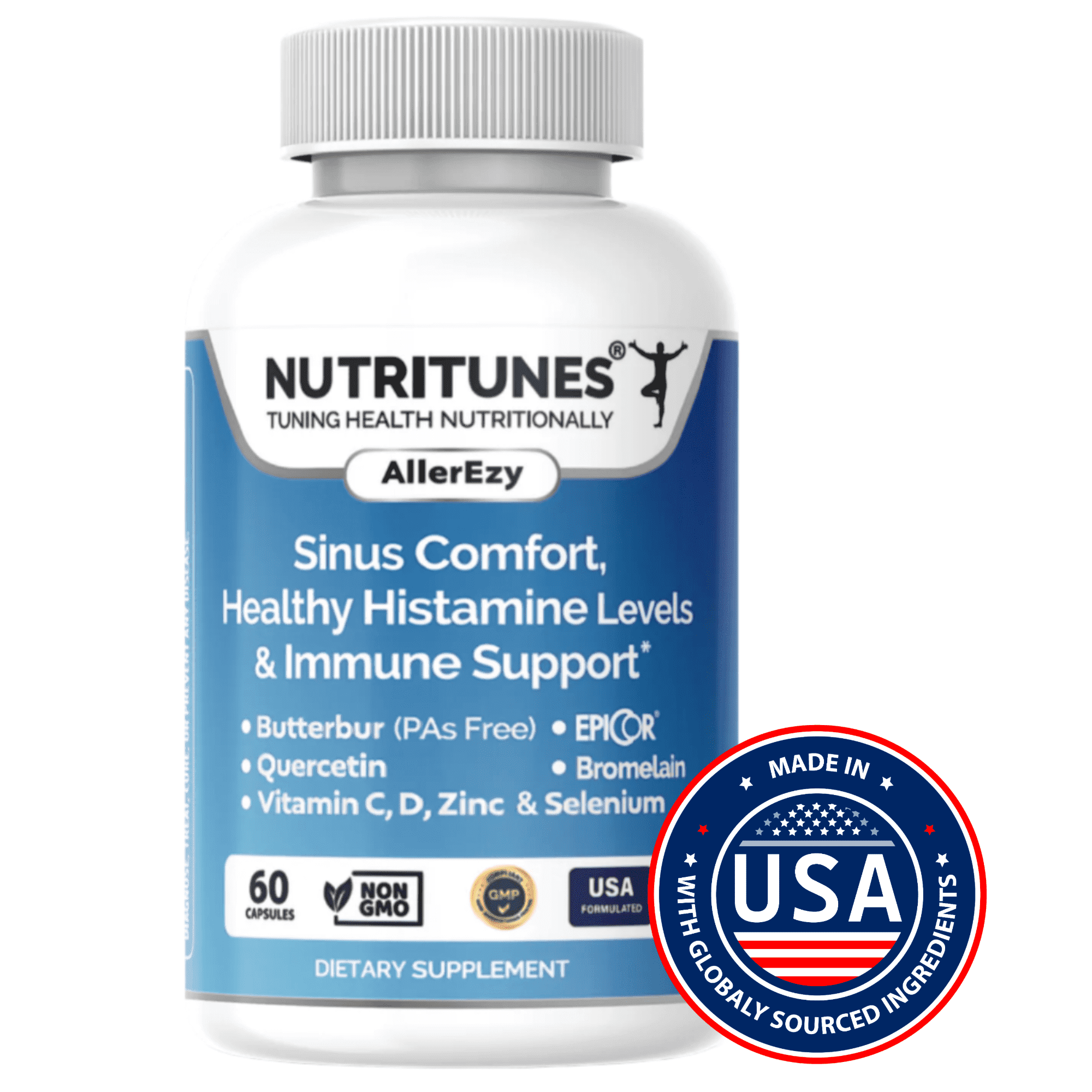 Nutritunes Allergy & Immune Support Supplement with Butterbur, EpiCor ...