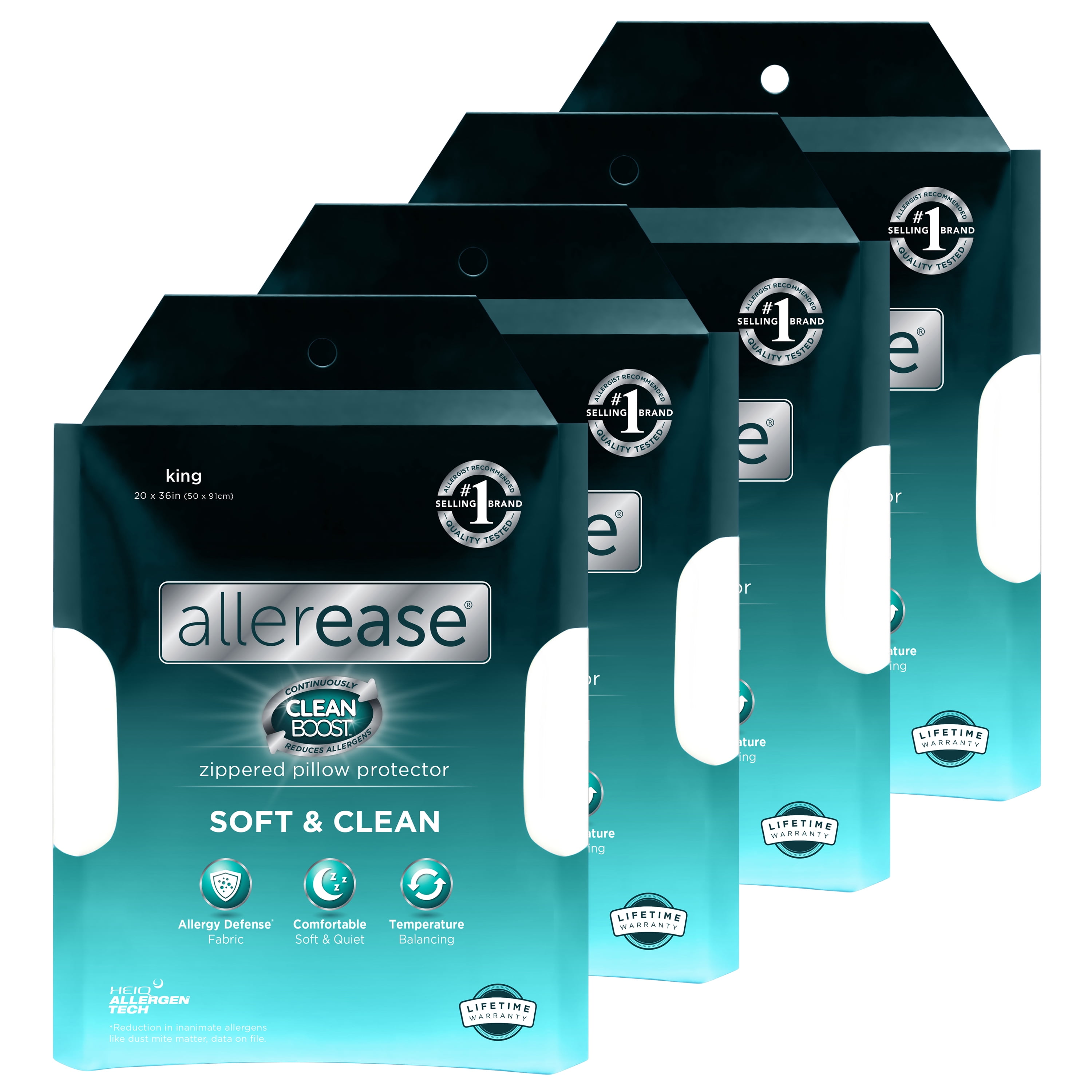 AllerEase CleanBoost Soft & Clean Pillow Cover Protector, King - Zippered (4 Count) - Walmart.com