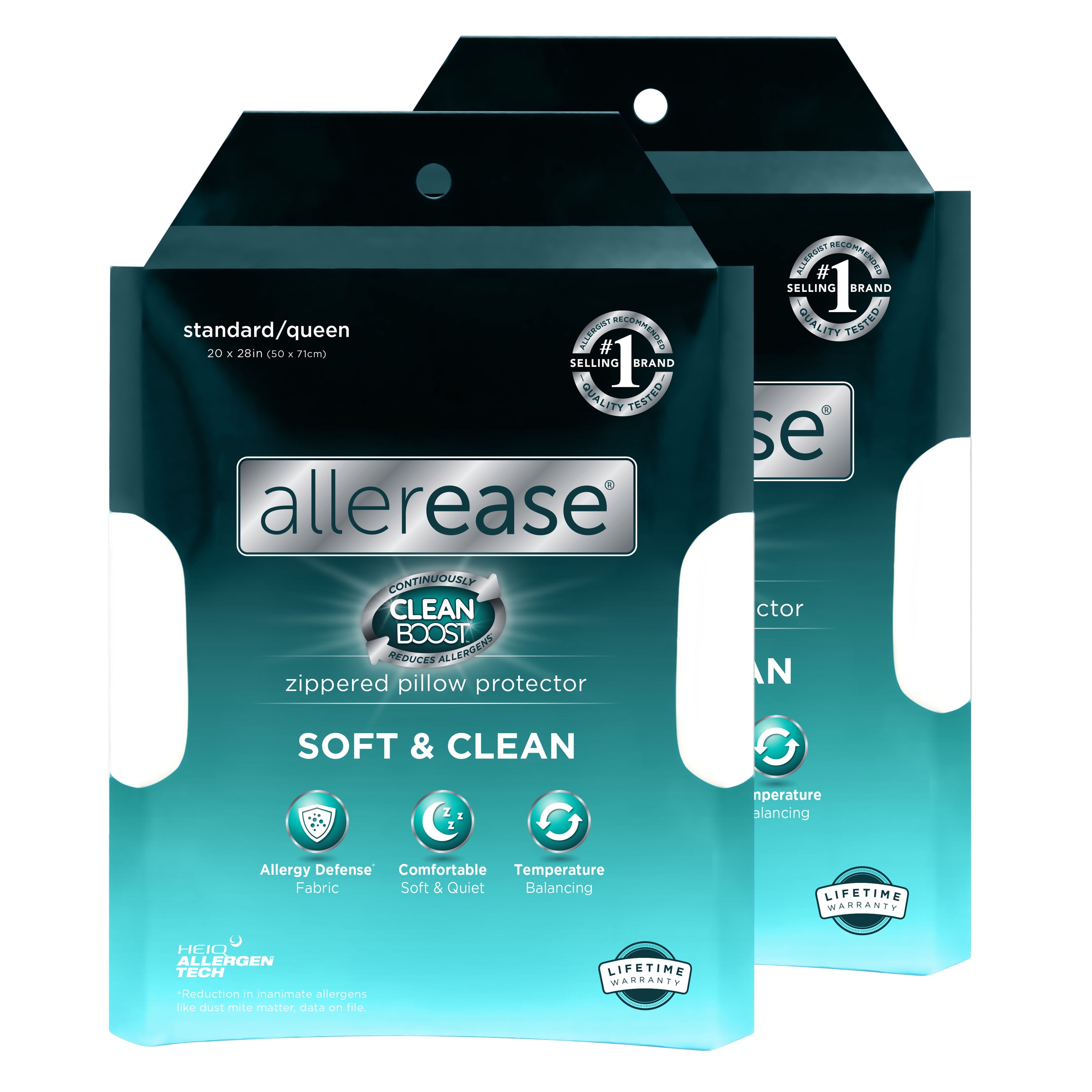 Aller-Ease Clean Boost Pillow Protector, Standard/Queen - Zip Closure (2 Count) - Walmart.com