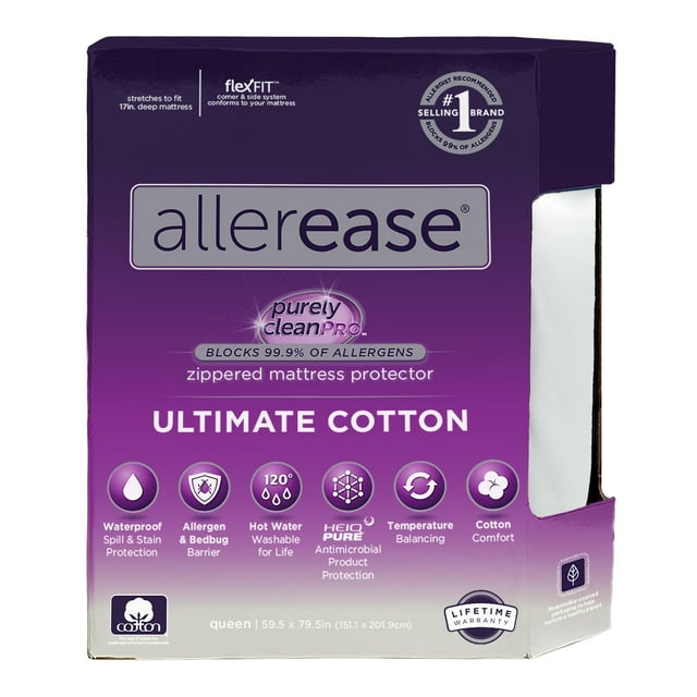 Allerease Ultimate Cotton Mattress Protector, Zippered Protective Liquid Blocker & Waterproof ...