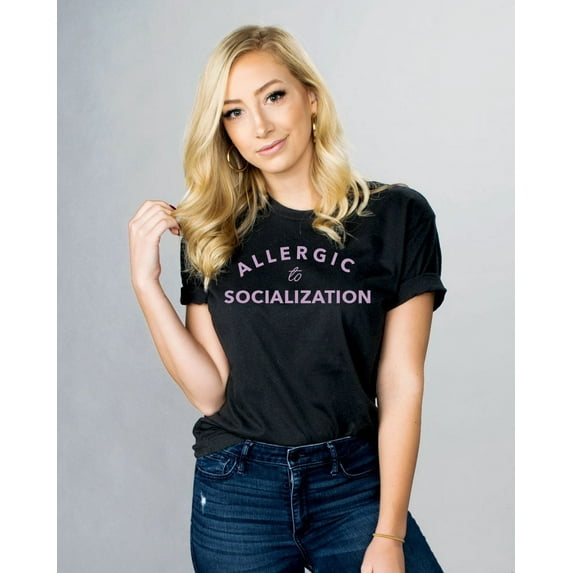 Allergic To Socialization Black Unisex T-Shirt, Funny Graphic Tee ...
