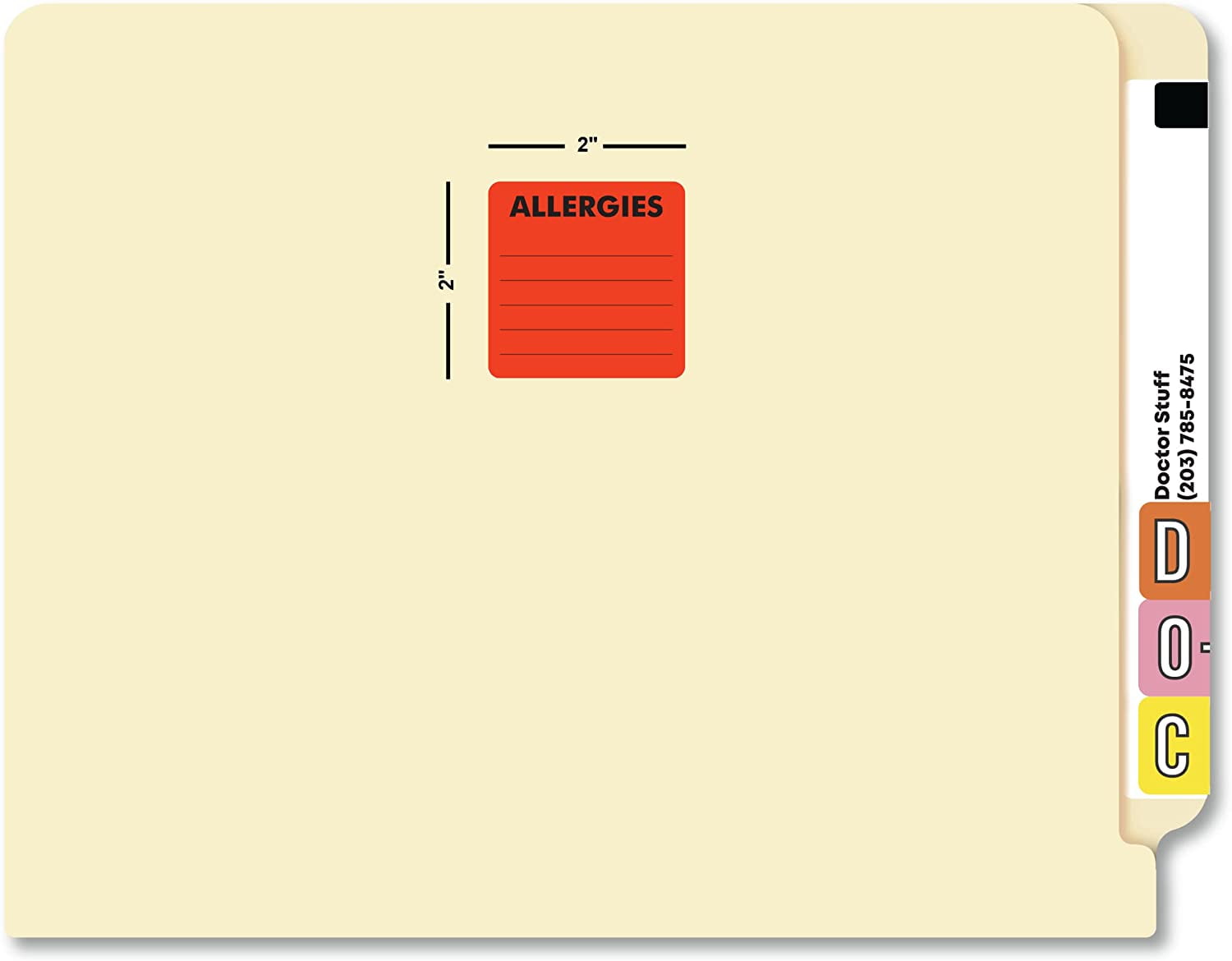 Allergies Chart Label 2” x 2” Fluorescent Red Black Permanent Adhesive ...