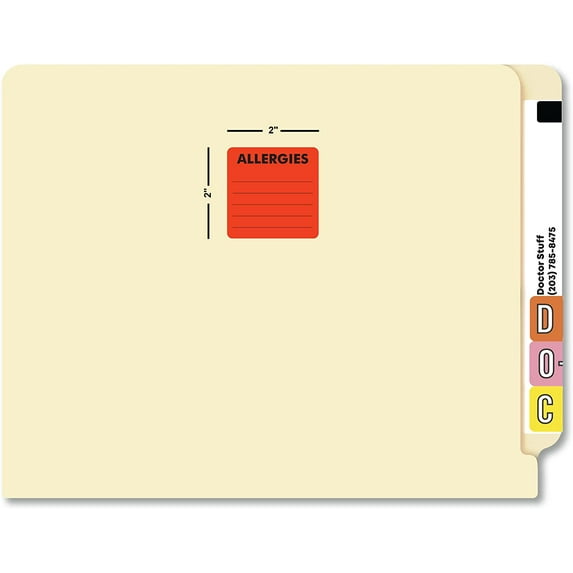 Allergies Chart Label 2” x 2” Fluorescent Red Black Permanent Adhesive ...