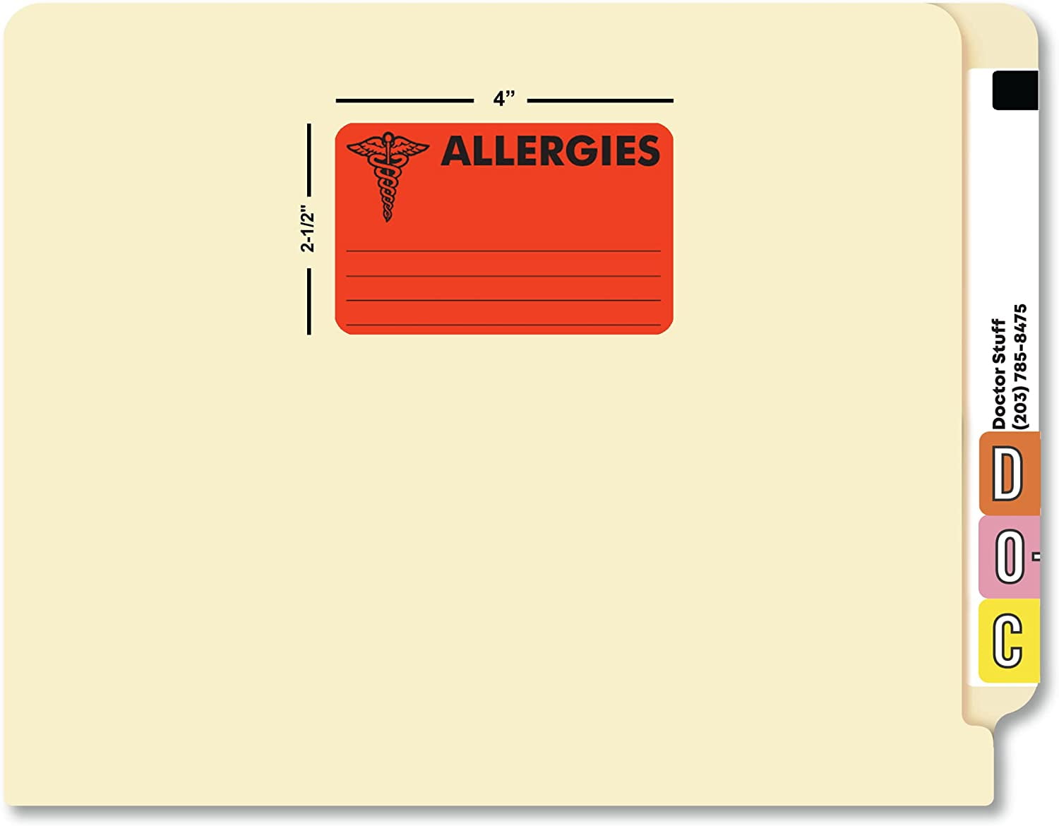 Allergies Chart Label 4” x 2-1/2” Fluorescent Red Permanent Adhesive ...