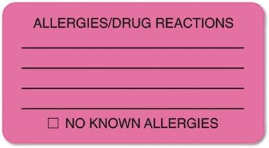 Allergies/Drug Reaction Labels, 1-3/4 x 3-1/4, Fluor Pink, 250/Roll ...
