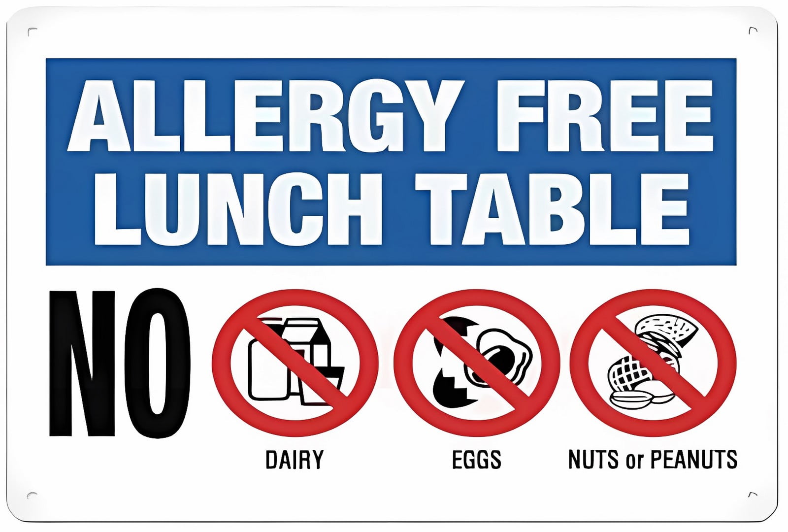 Allergy Free Lunch Table Sign 12 x 8 Inches - Aluminum Tin Warning Sign ...