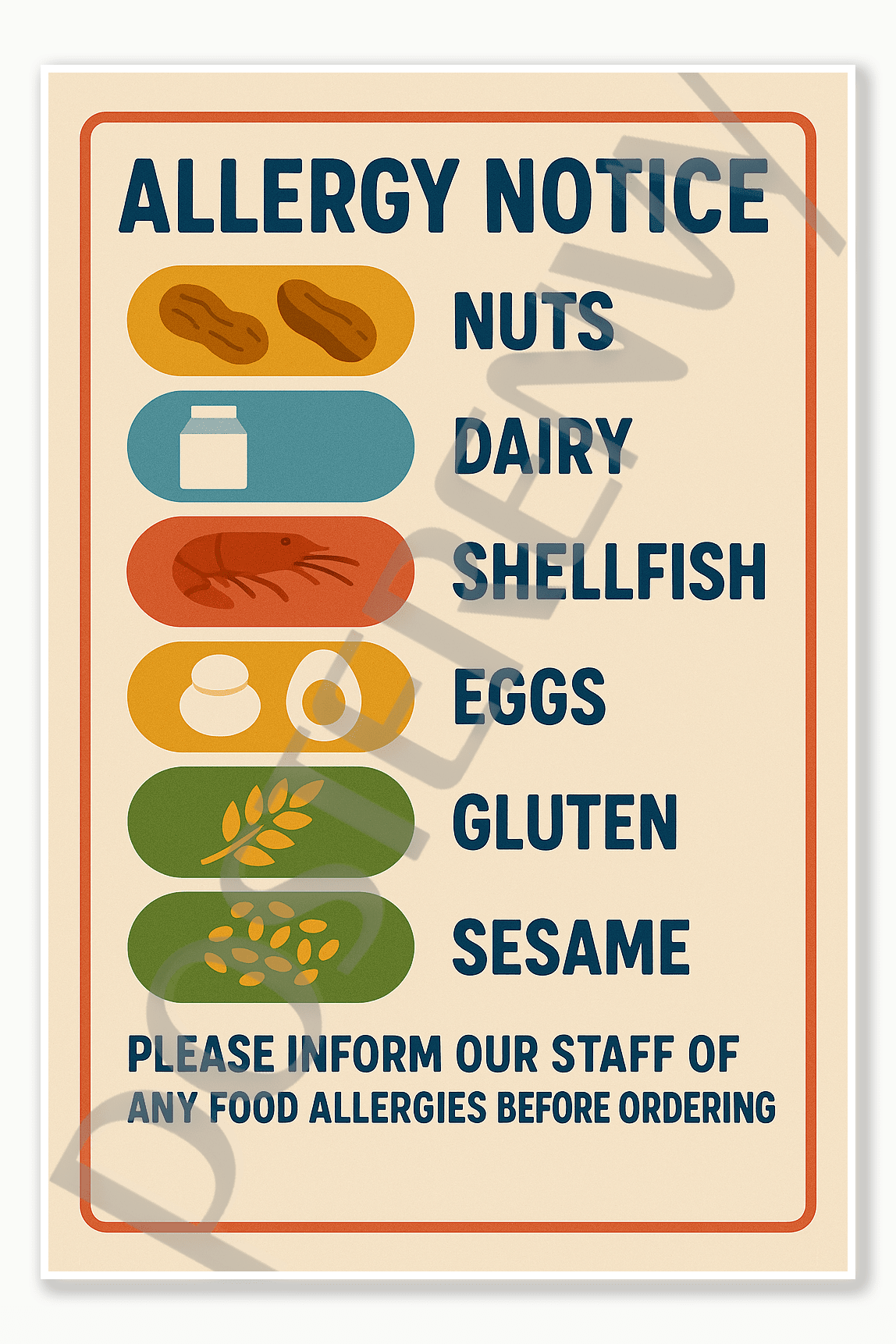 Allergy Notice Allergen English Restaurant Kitchen Workplace Food ...