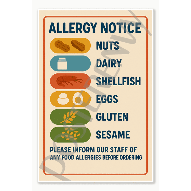 Allergy Notice Allergen English Restaurant Kitchen Workplace Food ...