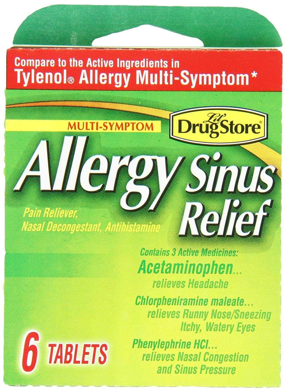 Allergy & Sinus Relief Tablets, Fast-Acting Formula, 6 Count (Pack of 1 ...