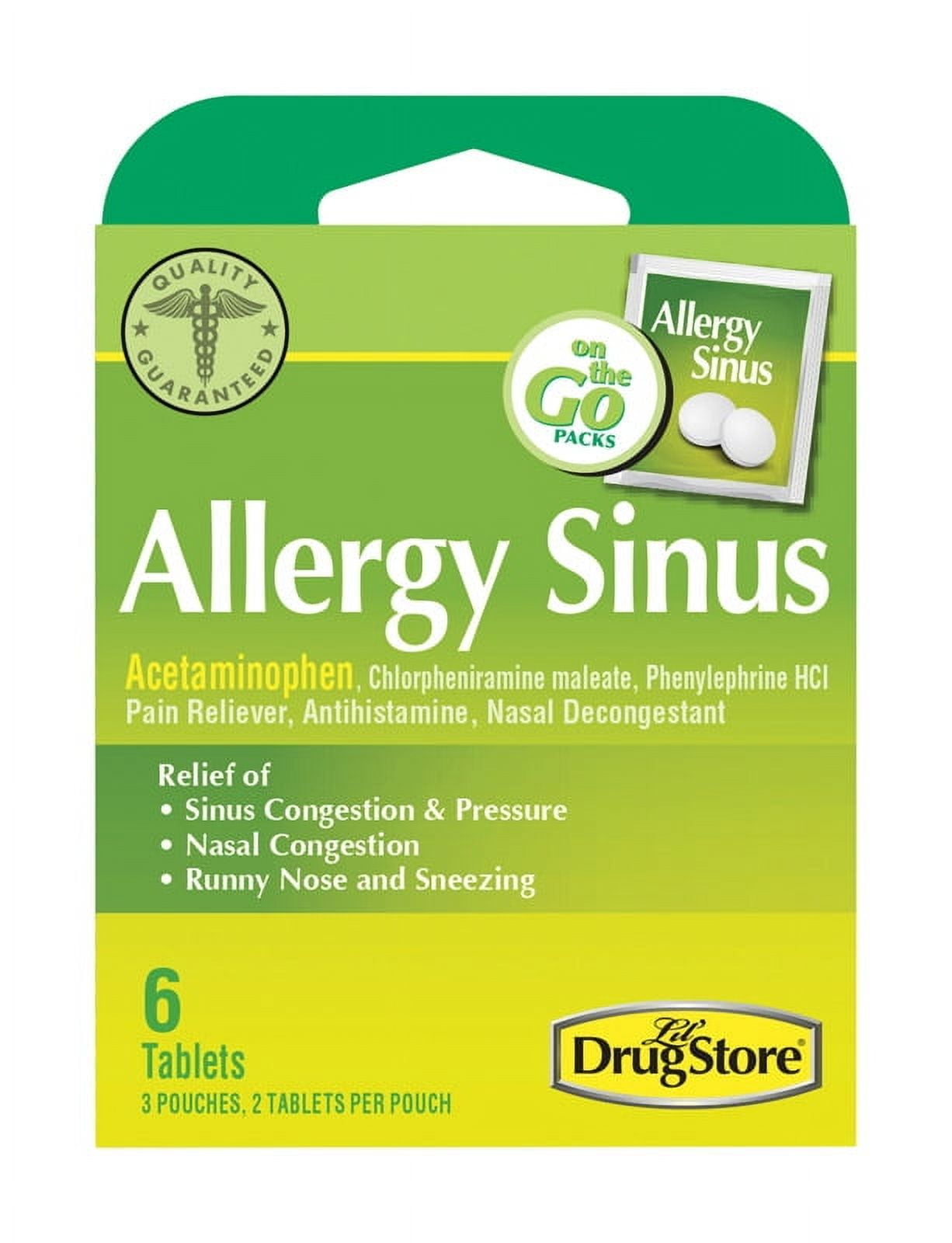 Allergy & Sinus Relief Tablets, Fast-Acting Formula, 6 Count (Pack of 1 ...