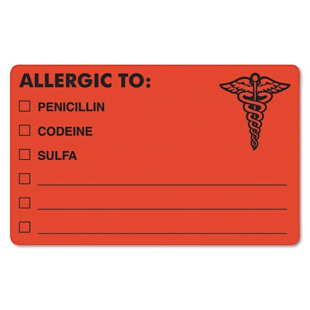Allergy Warning Labels, Allergic To: Penicilln, Codeine, Sulfa, 2.5 X 4 ...