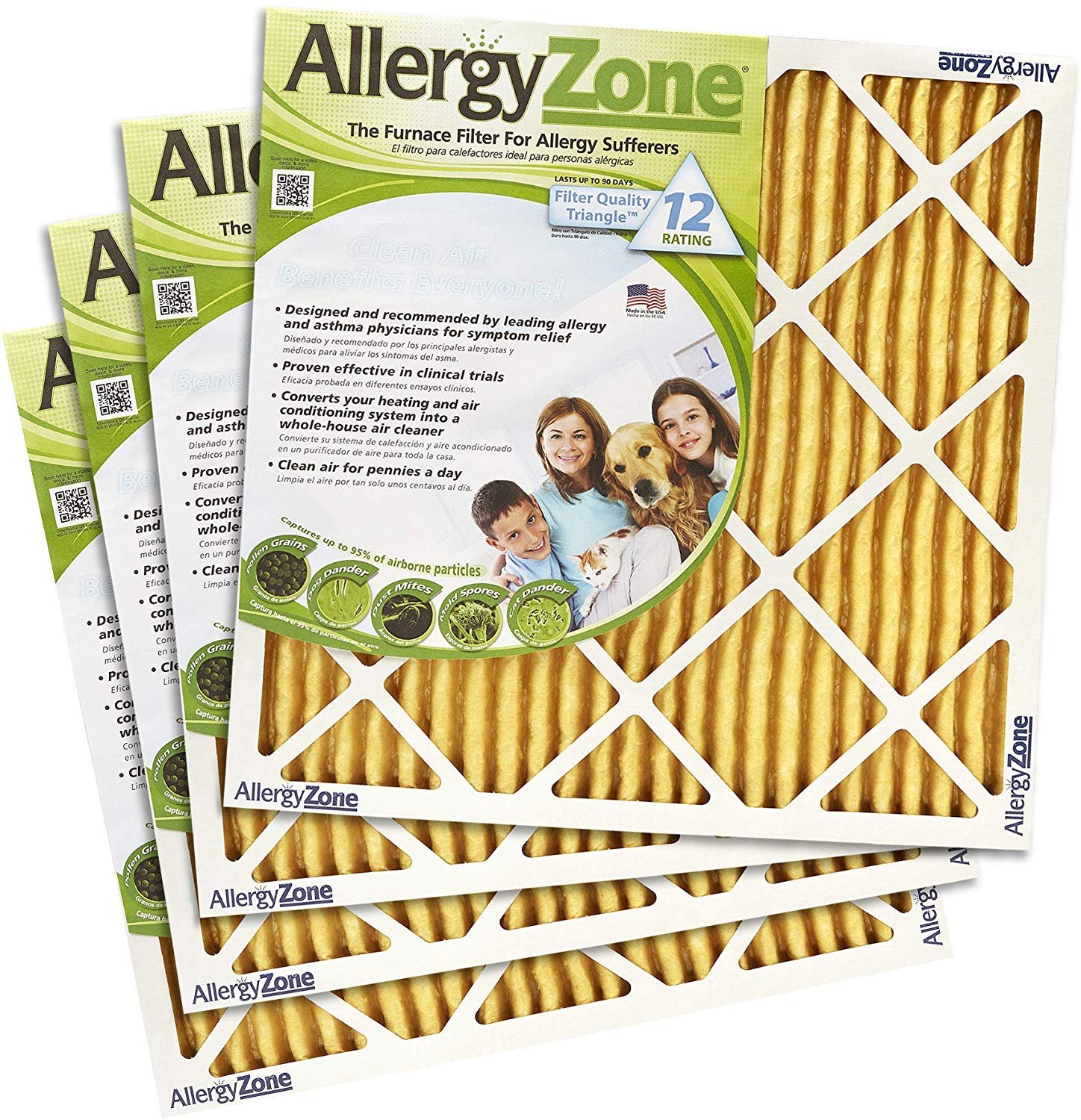 AllergyZone 16x20x1 MERV 12 Allergen Trapping HVAC Furnace 1" Air ...