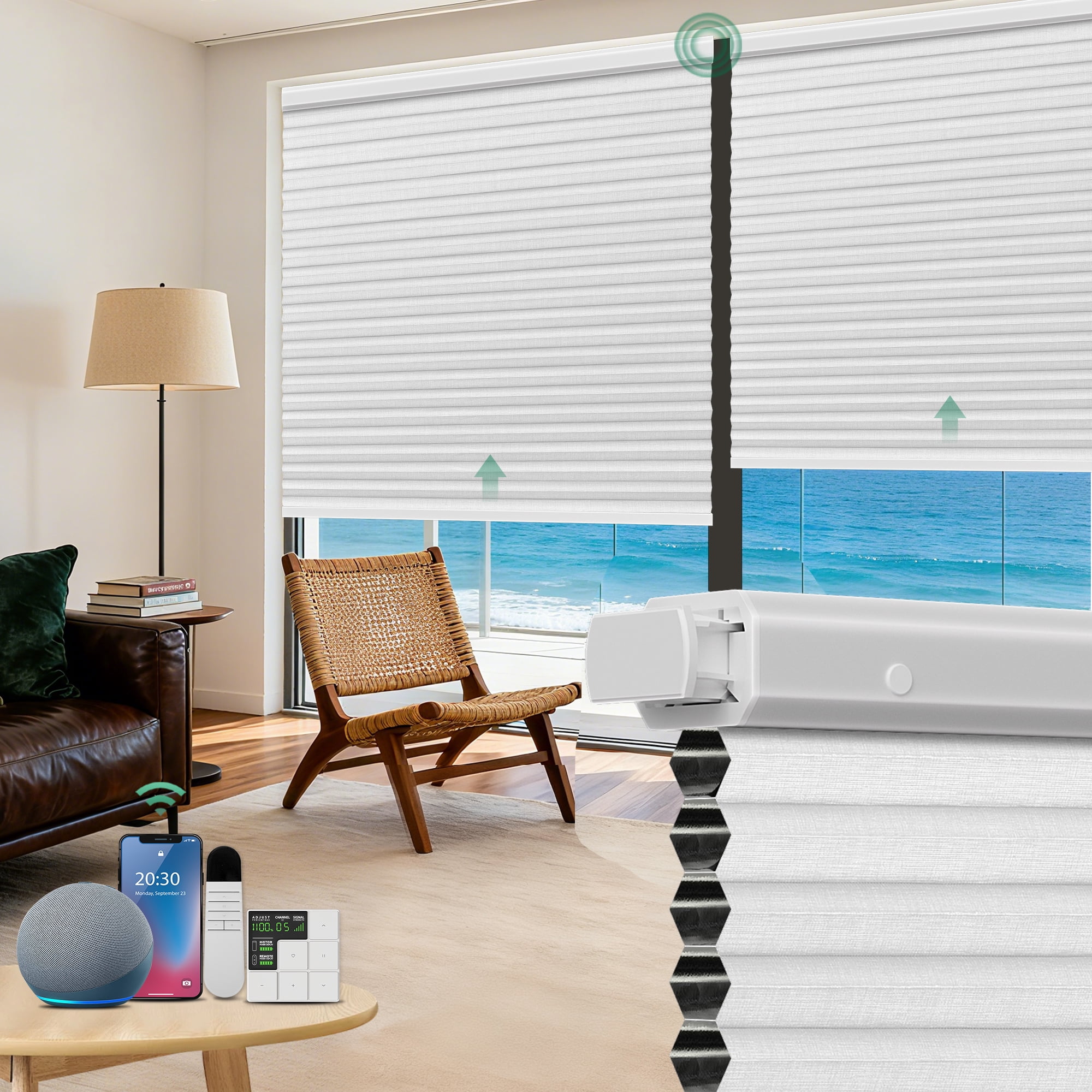 Allesin No Drill Motorized Cellular Shades Quiet Motor 45dB Smart ...