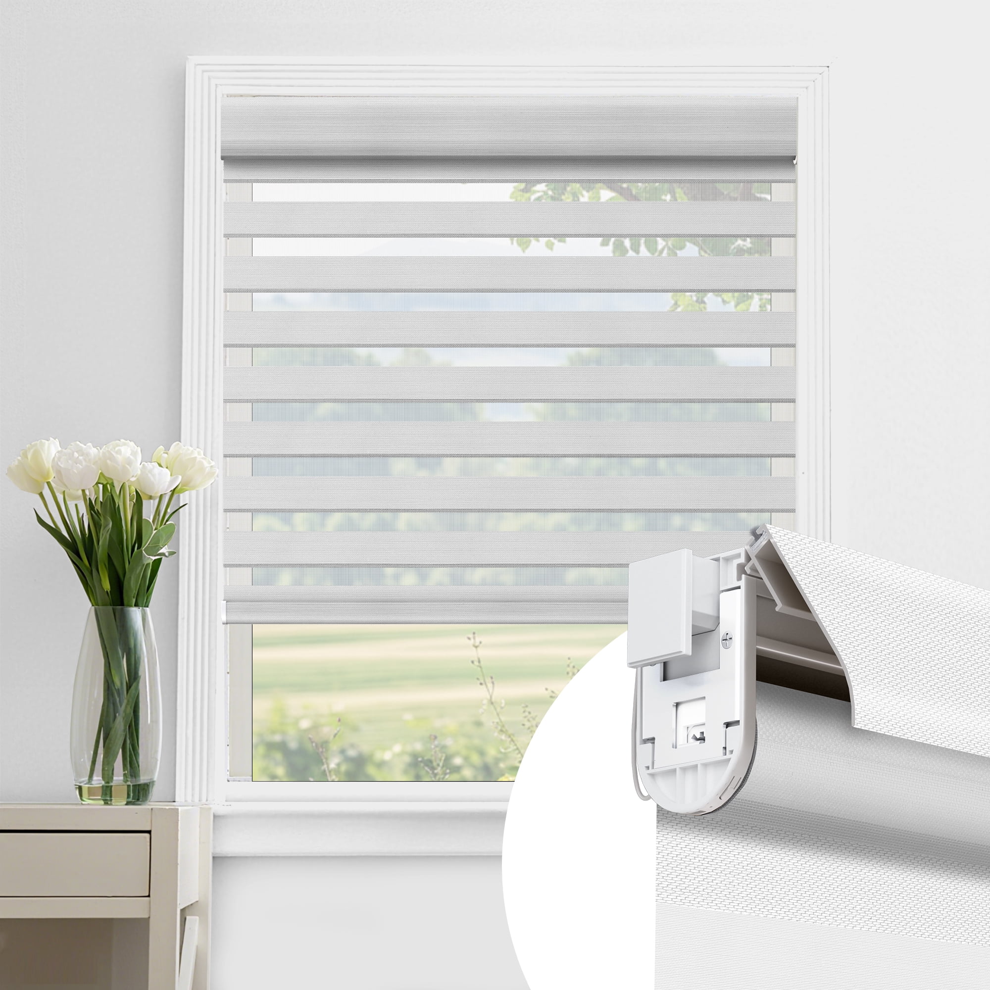 Allesin Zen No Drill No Tools Cordless Zebra Blinds, White, 30.5"Wx72"H ...