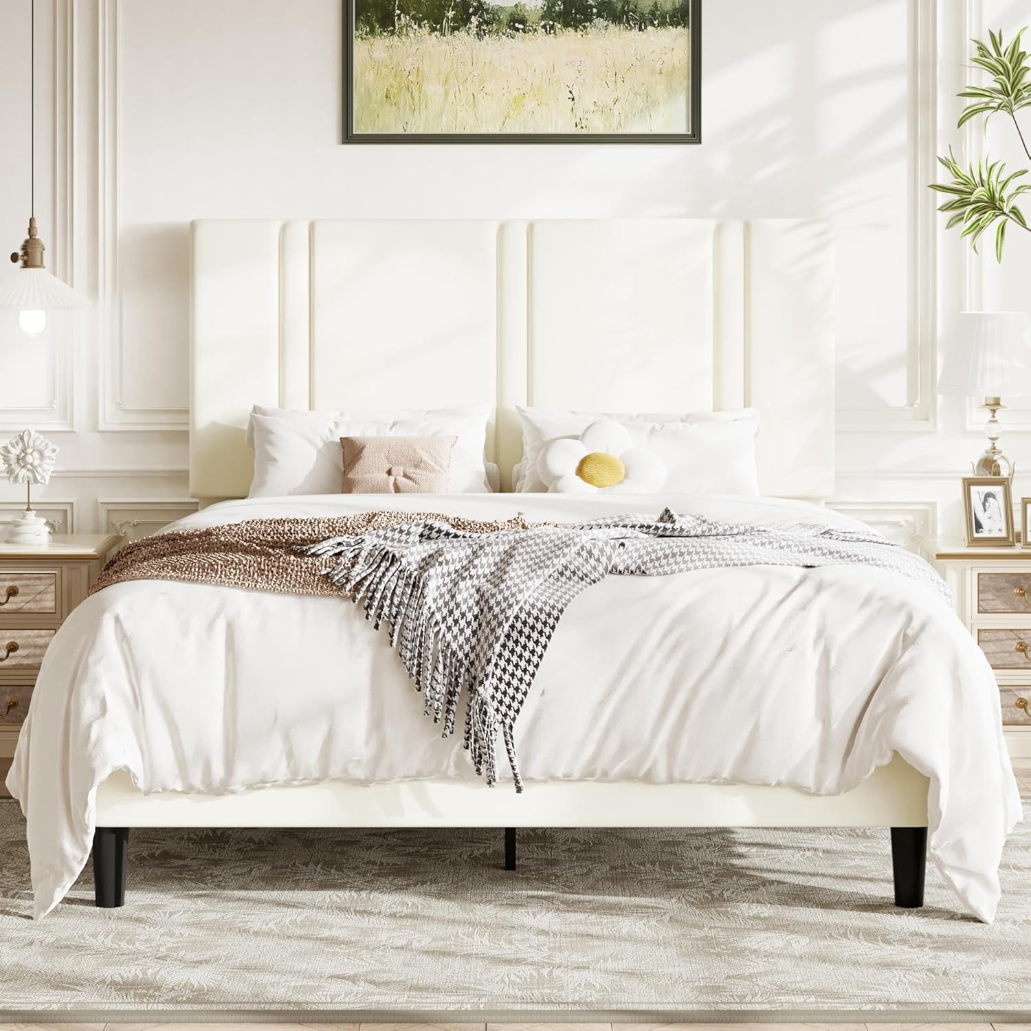 Allewie Full Platform Bed Frame with Adjustable Headboard, Plush Velvet ...
