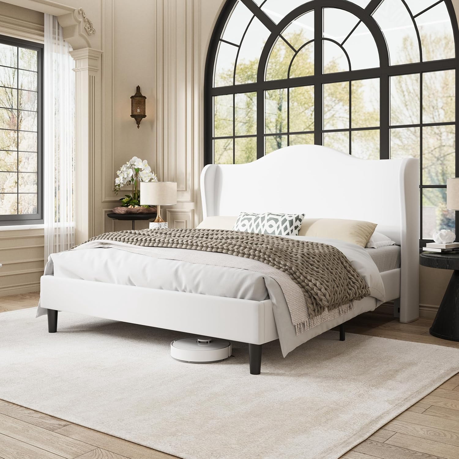 Allewie Full Size Bed Frame, Upholstered Wingback Platform with 47 ...