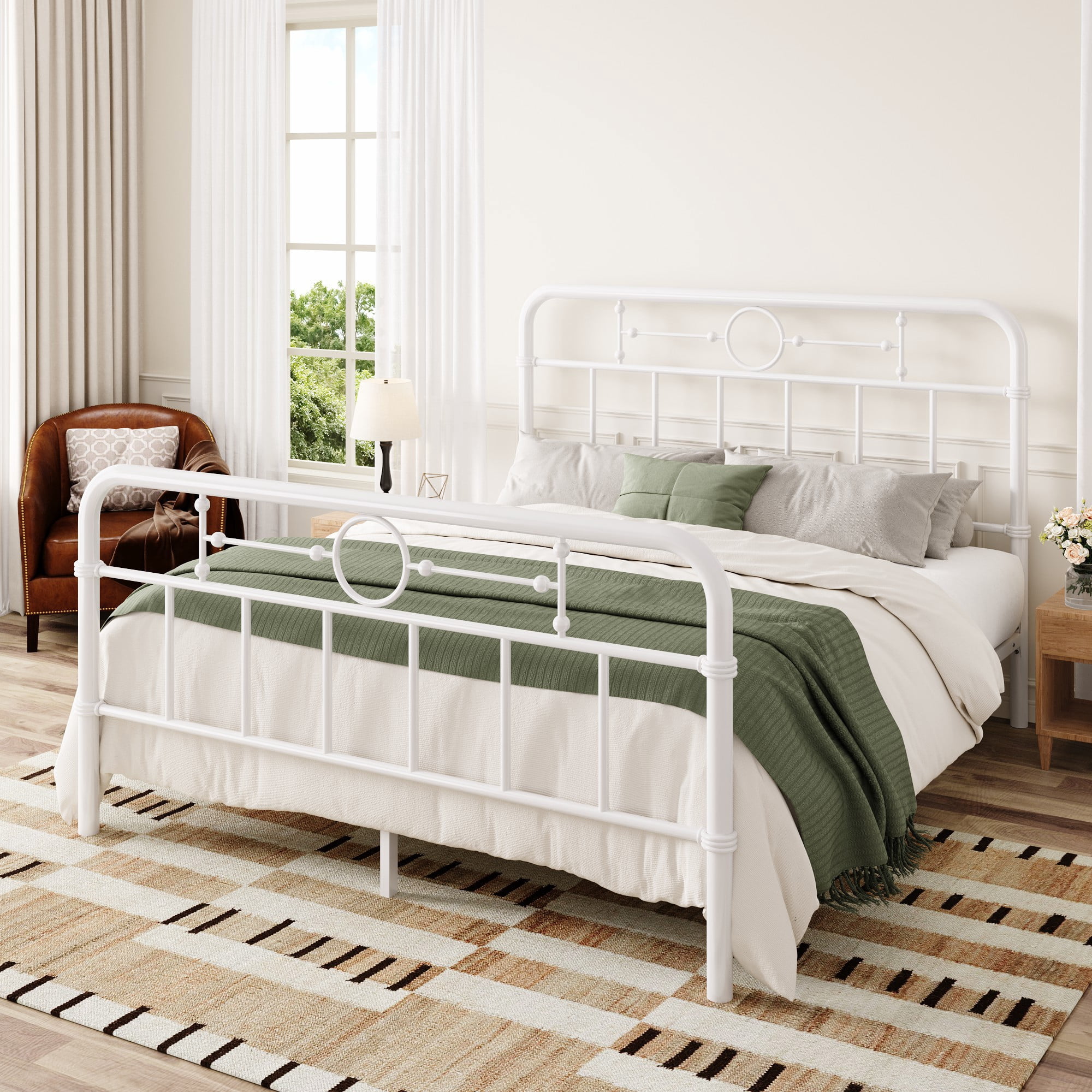Allewie Full Size Bed Frame with Vintage Headboard, 12.4" Under-Bed ...