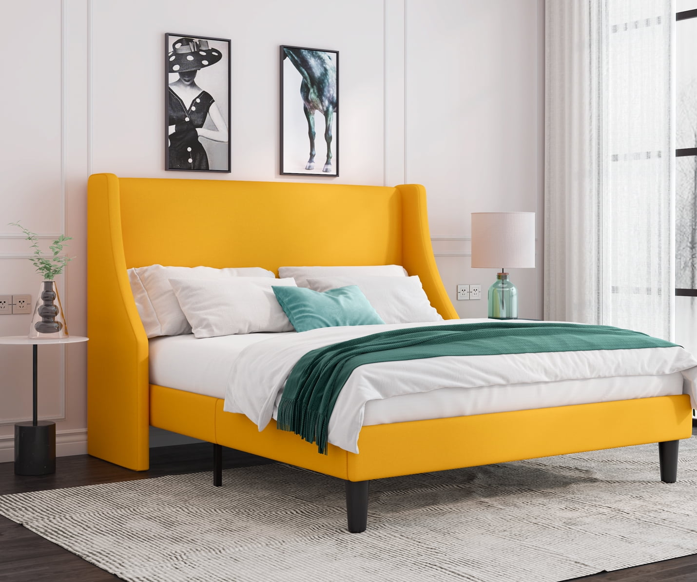 Allewie Full Size Upholstered Platform Bed Frame, Wingback Headboard ...