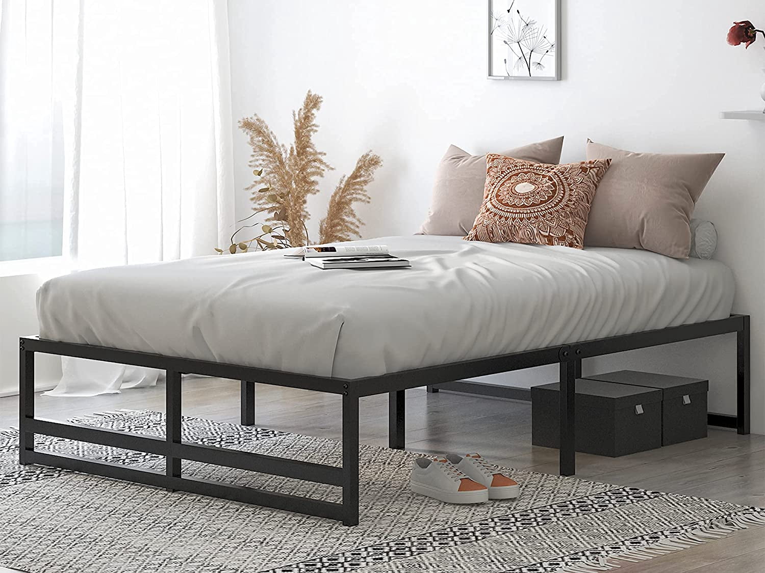 Allewie Full Size Metal Platform Bed Frame with 14" Under Bed Storage ...