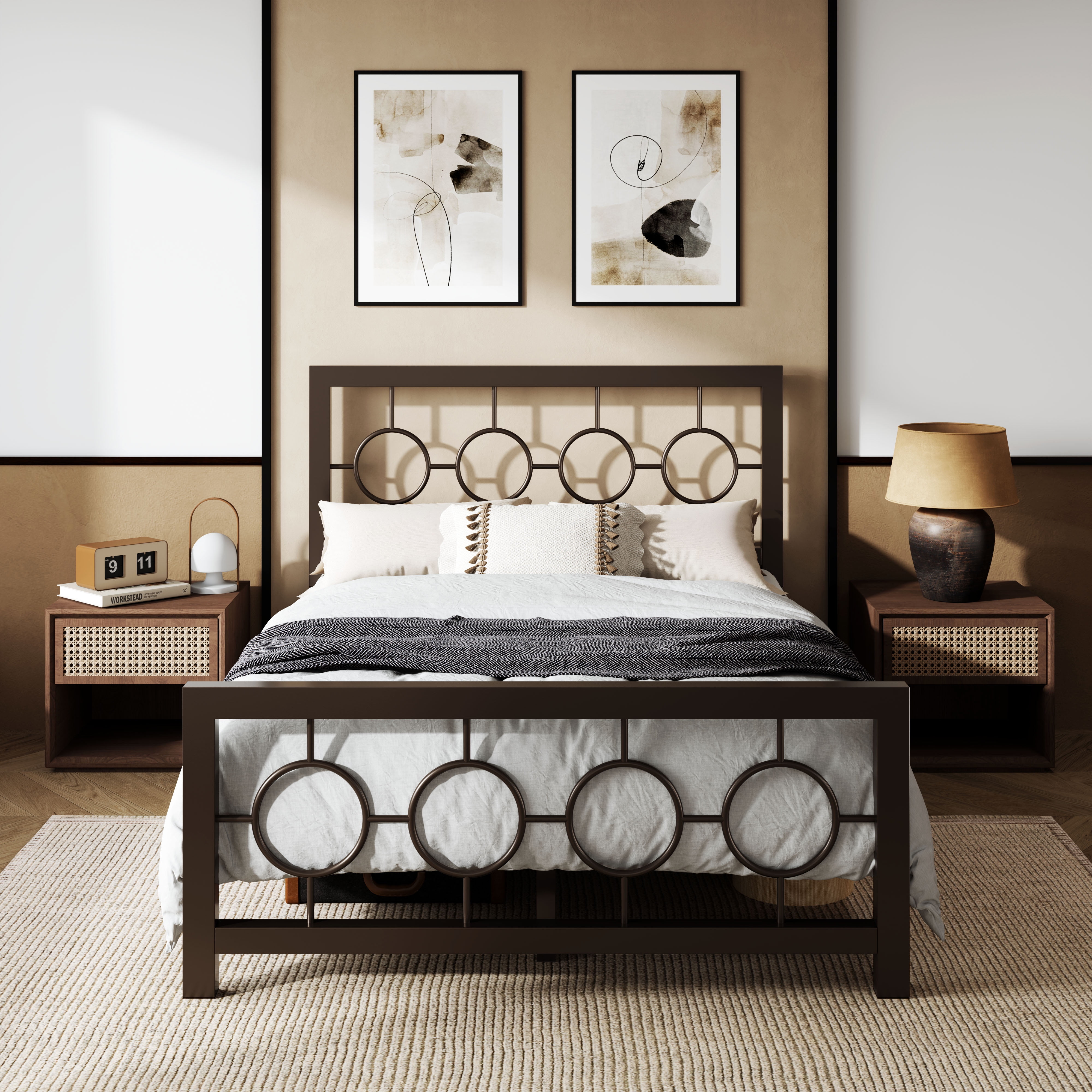 Sifurni Full Size Metal Platform Bed Frame with Modern & Vintage ...