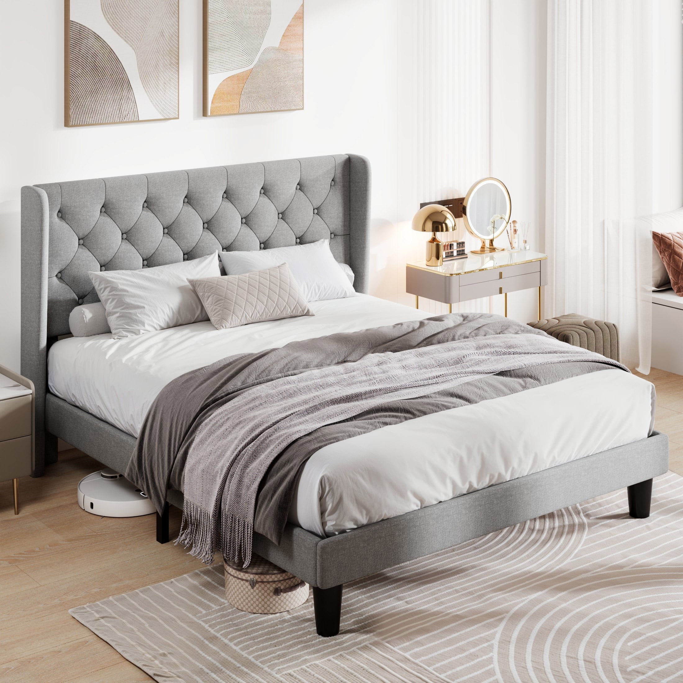 Allewie Full Size Upholstered Platform Bed Frame with Wingback and ...