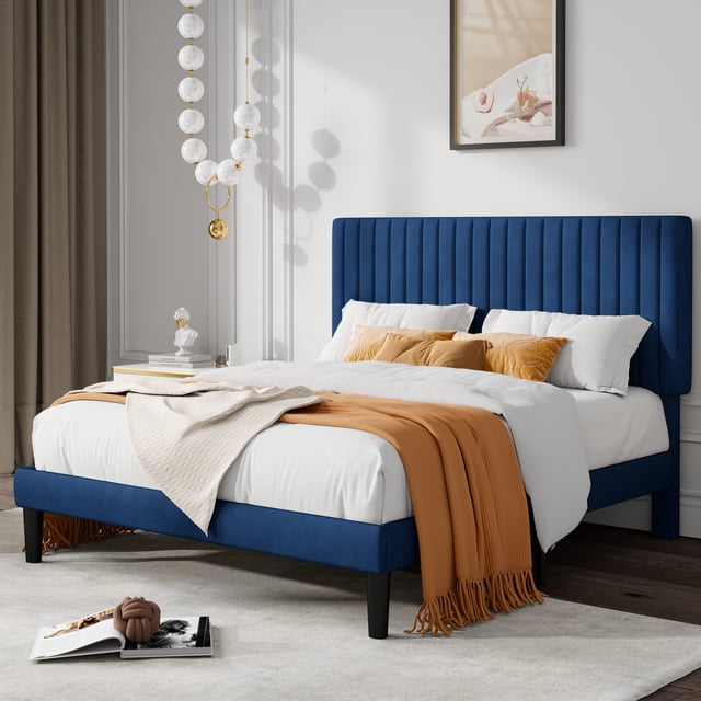 Allewie Full Size Velvet Upholstered Platform Bed Frame with Adjustable ...