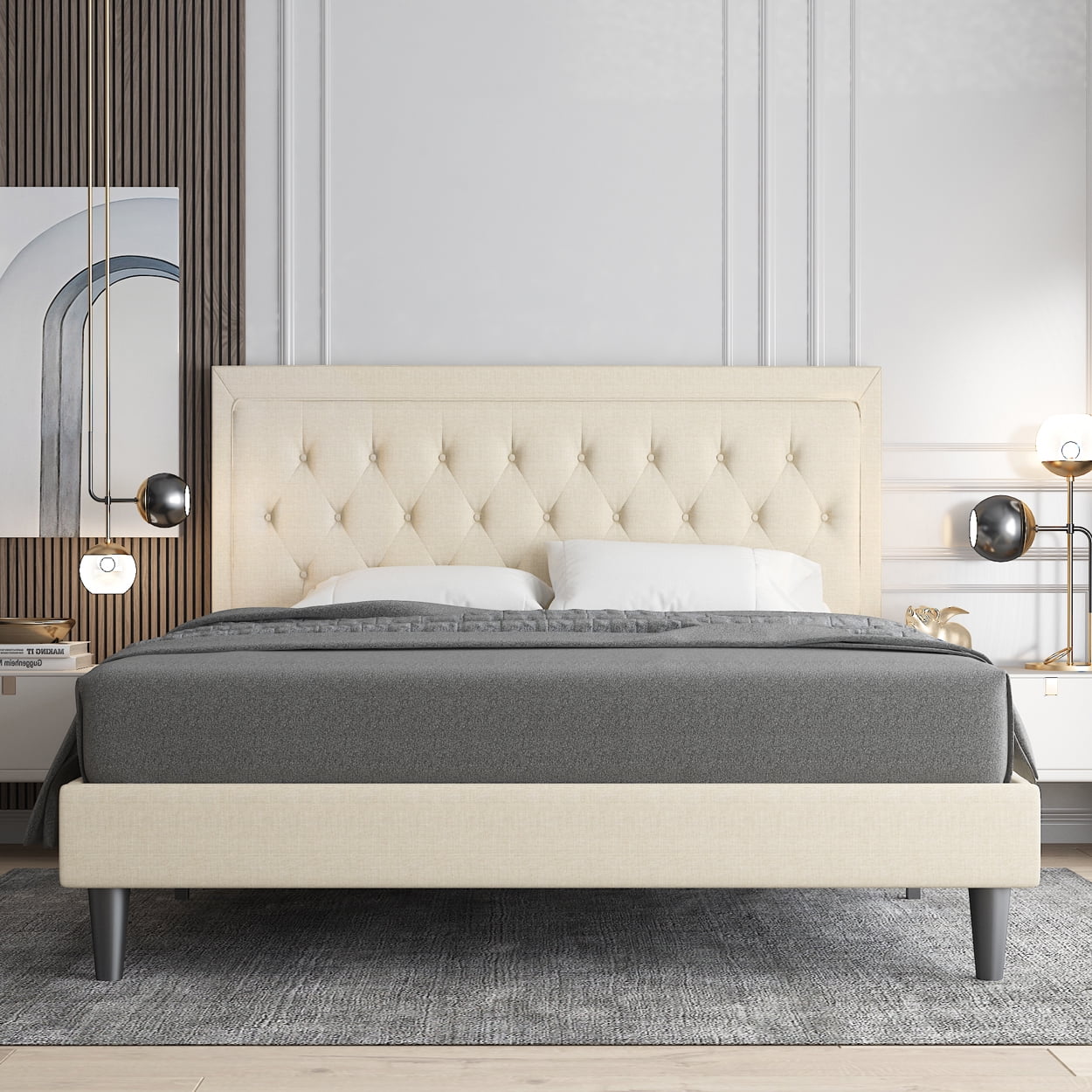 Allewie King Size Upholstered Bed Frame with Adjustable Headboard ... Allewie King Size Upholstered Bed Frame with Adjustable Headboard ...