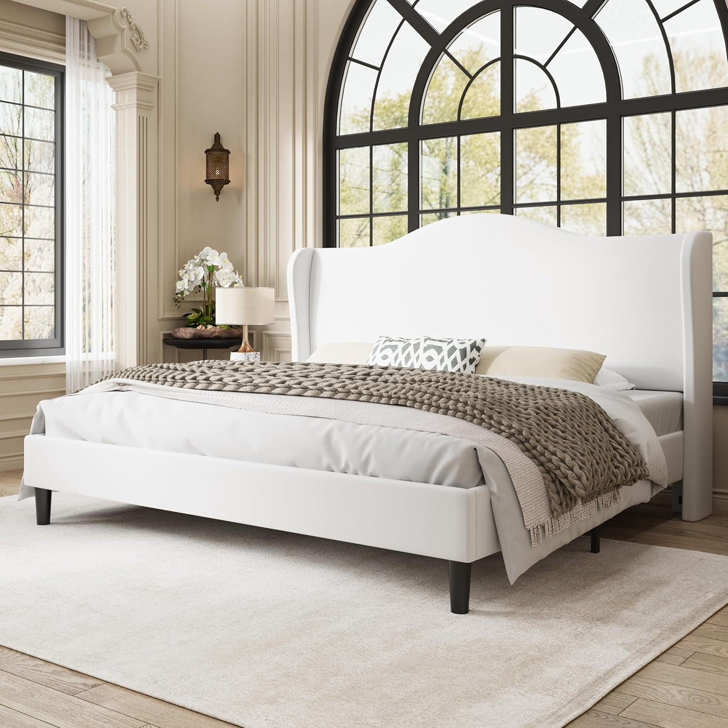 Allewie King Size Bed Frame, Upholstered Wingback Platform with 47 ...