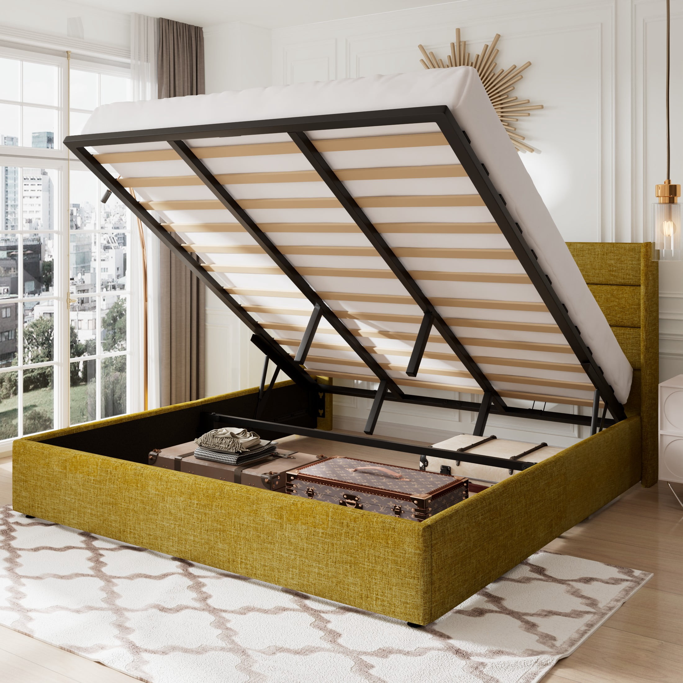 Allewie King Size Lift Up Platform Storage Bed Frame with Channel ...