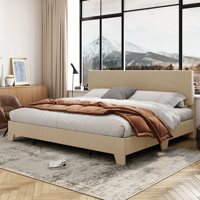 Allewie King Size Platform Bed Fame with Upholstered Adjustable Leather ... Allewie King Size Platform Bed Fame with Upholstered Adjustable Leather ...