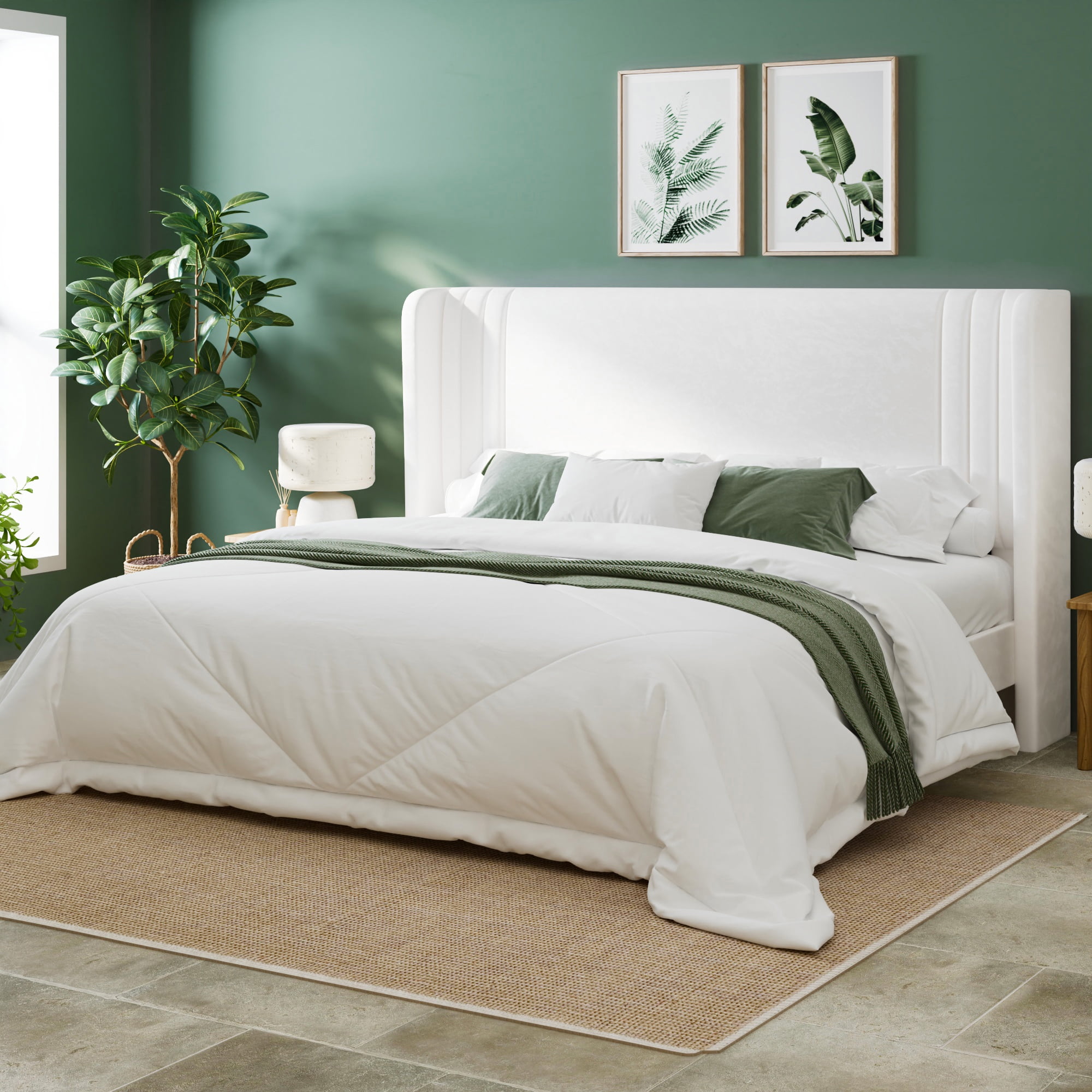 Allewie King Size Velvet Platform Bed Frame with Vertical Tufted ...