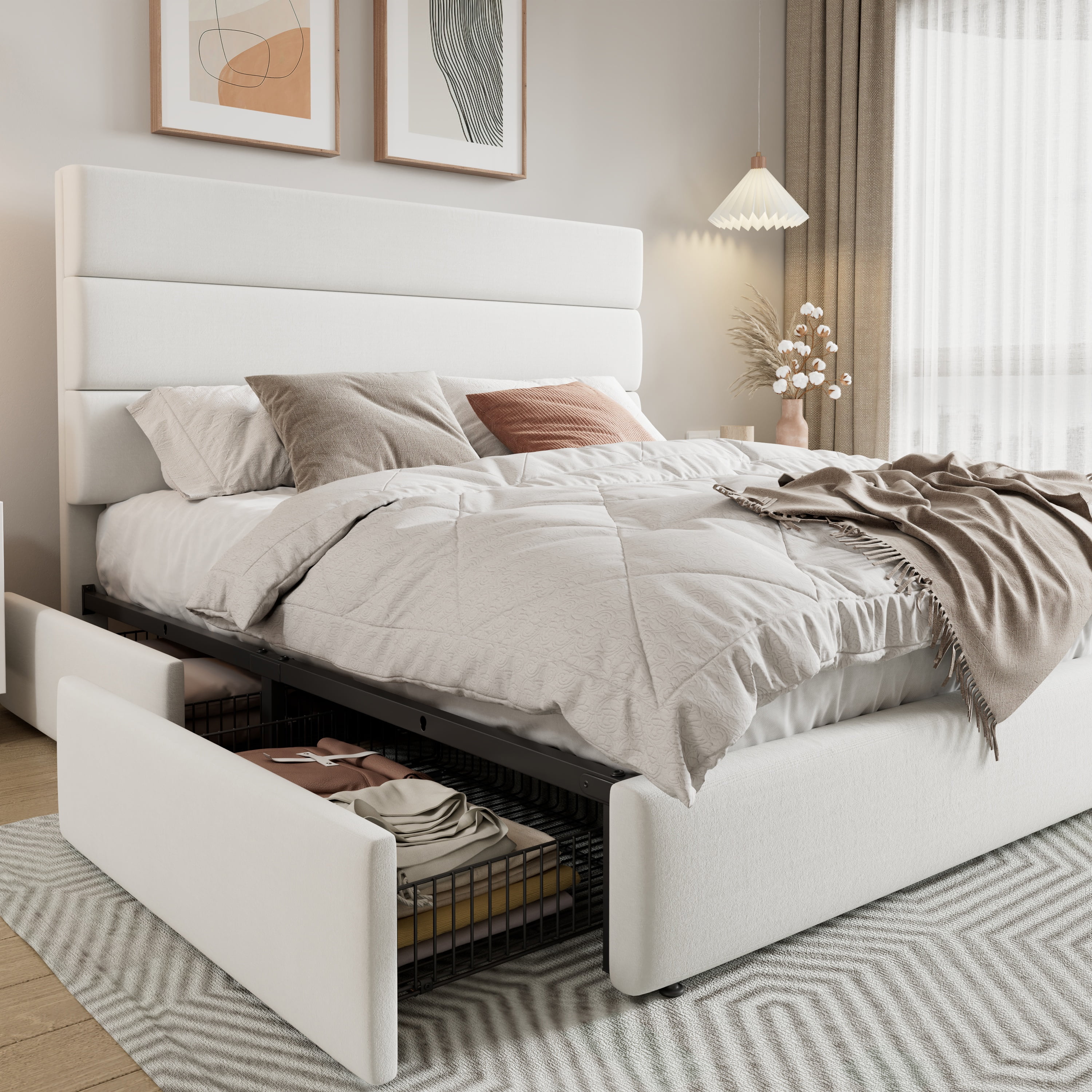 Allewie Modern Full Size Platform Bed Frame with 4 Storage Drawers and ...