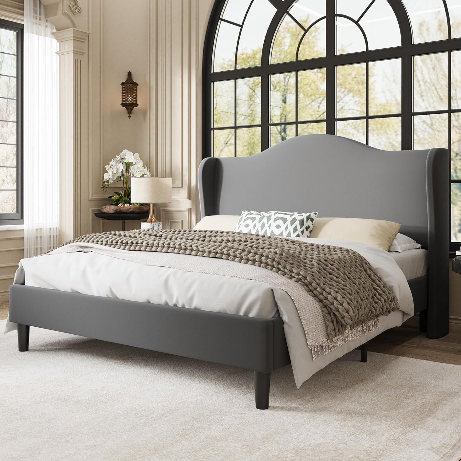 Allewie Queen Size Bed Frame, Upholstered Wingback Platform with 47 ...
