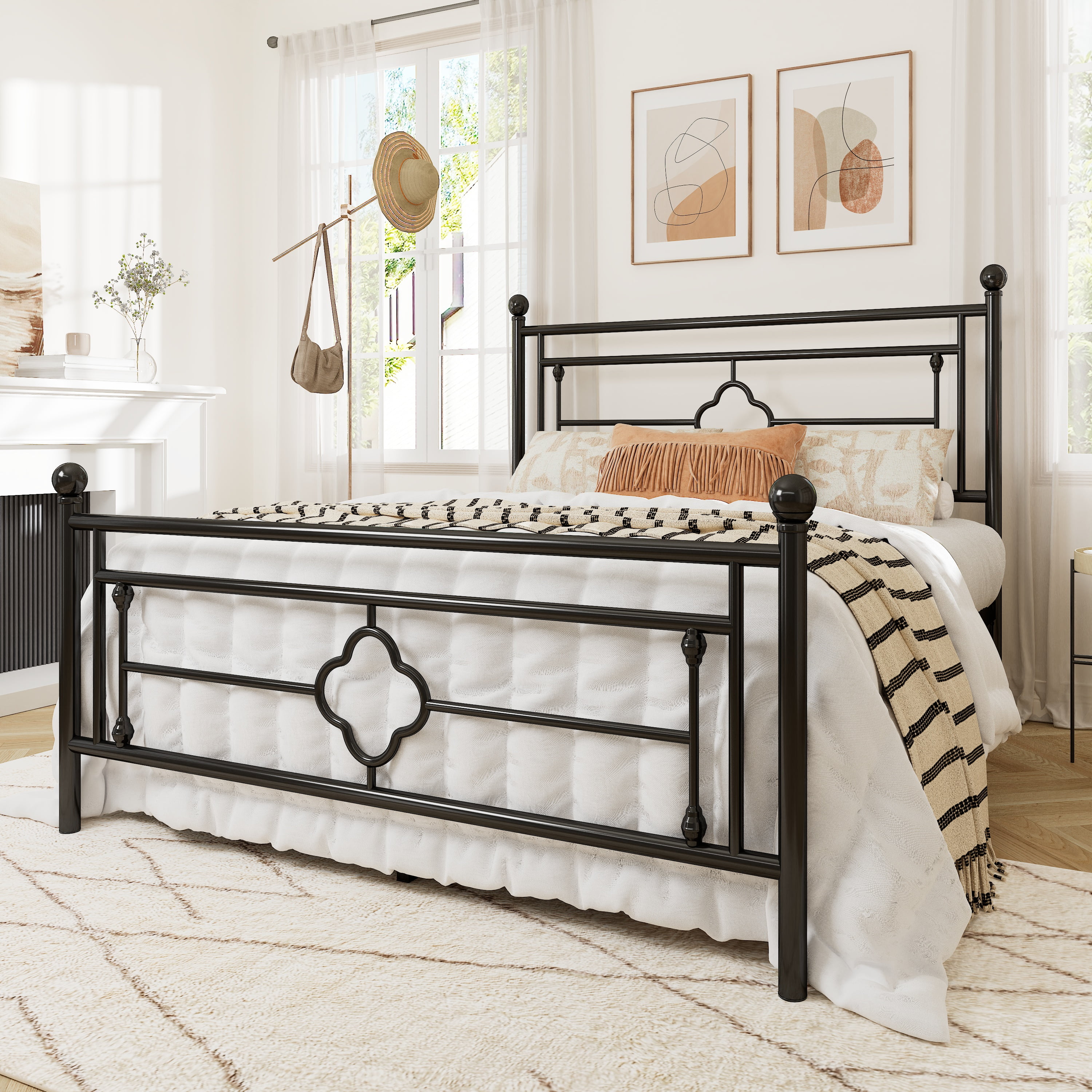 Bika Hom Bandini Solid Wood Platform Bed Rustic Oak Finish Queen Size Walmart