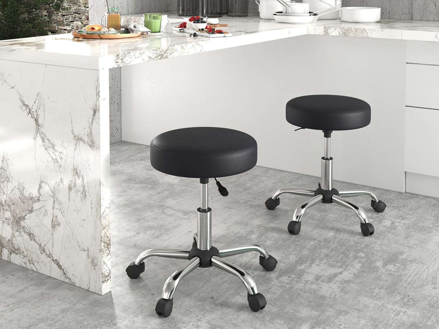 Allewie Round Rolling Stool PU Leather Height Adjustable Swivel ...
