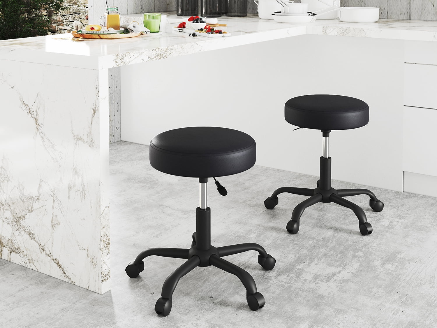 Allewie Round Rolling Stool PU Leather Height Adjustable Swivel ...