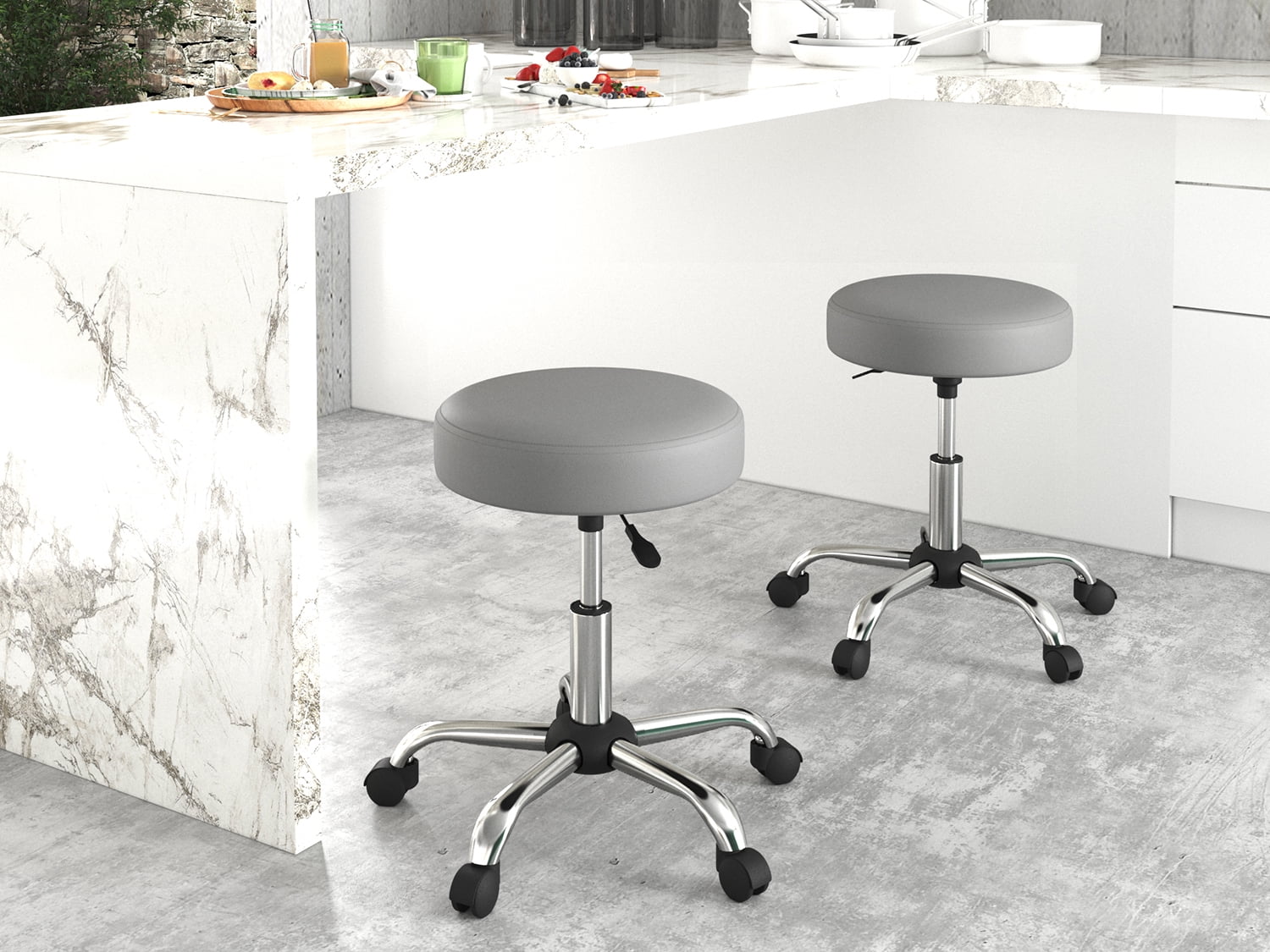 Allewie Round Rolling Stool PU Leather Height Adjustable Swivel ...